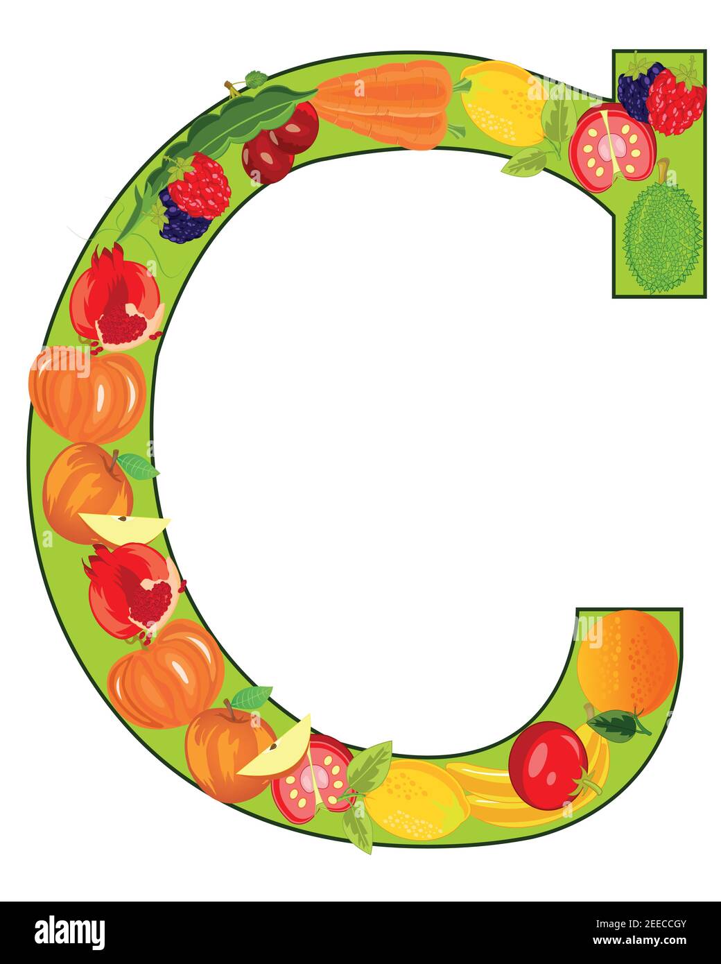 Vector illustration of the decorative letter G from fruit and ...