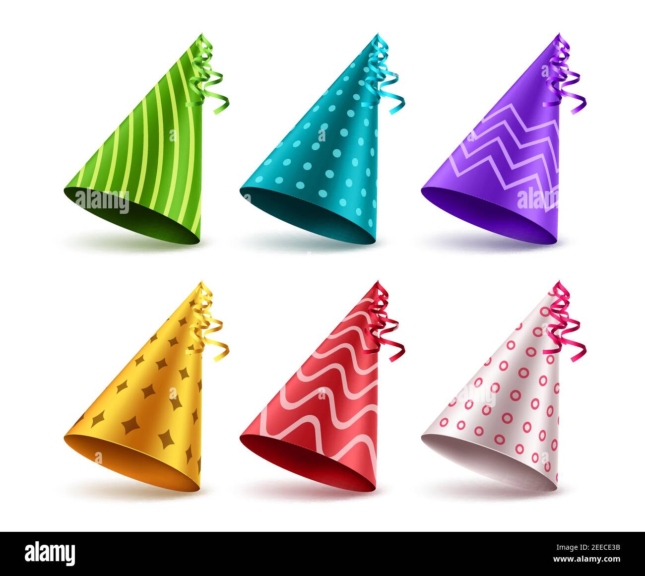 Birthday hat vector set design. Birthday hat 3d realistic elements with ...