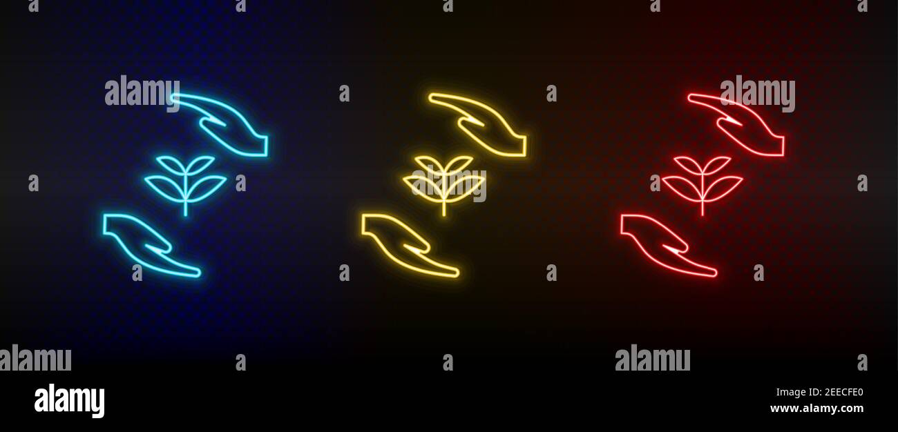 Neon icon set safe, earth, hands. Set of red, blue, yellow neon vector ...