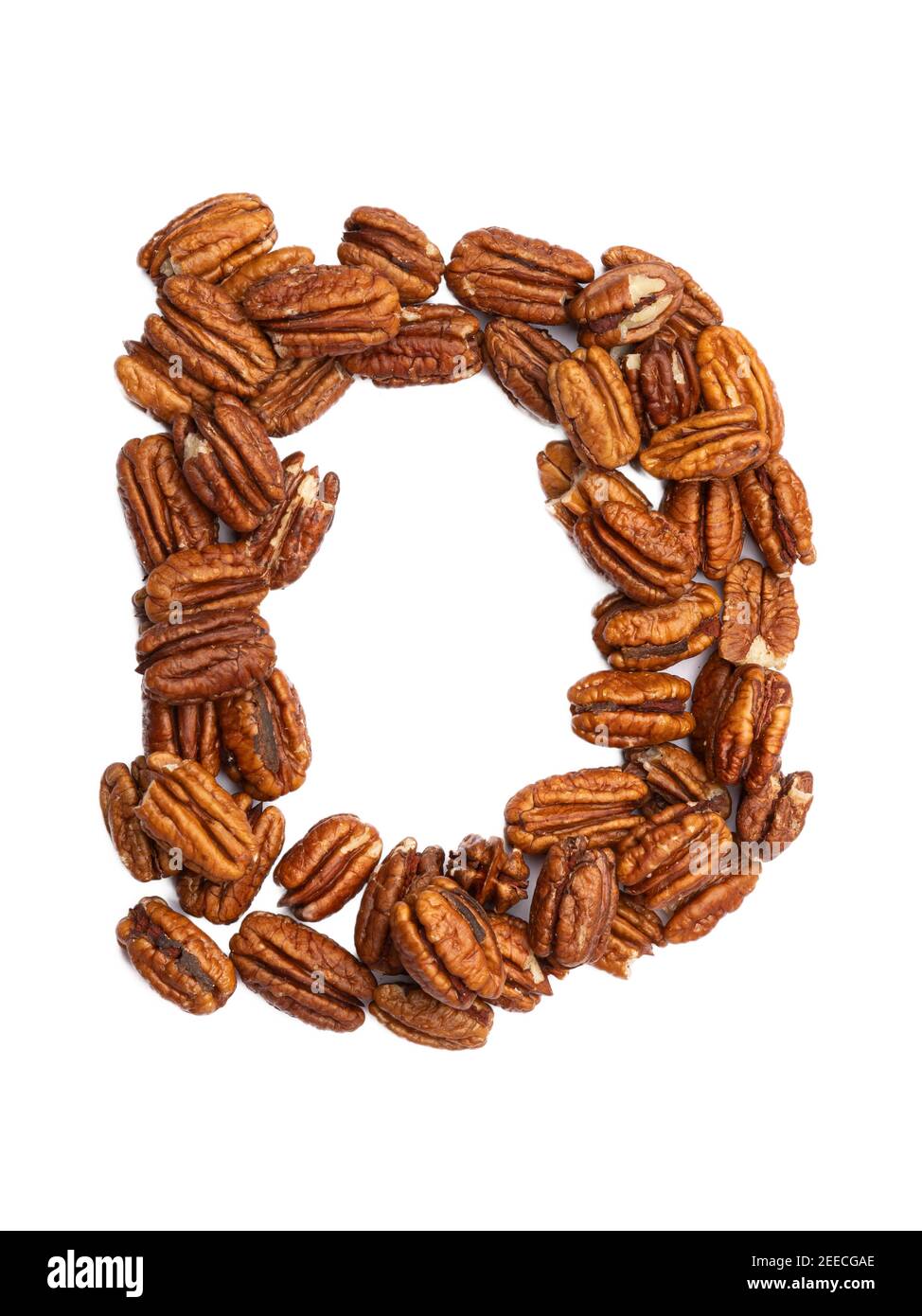 Letter D of the English alphabet from pecans on a white isolated ...