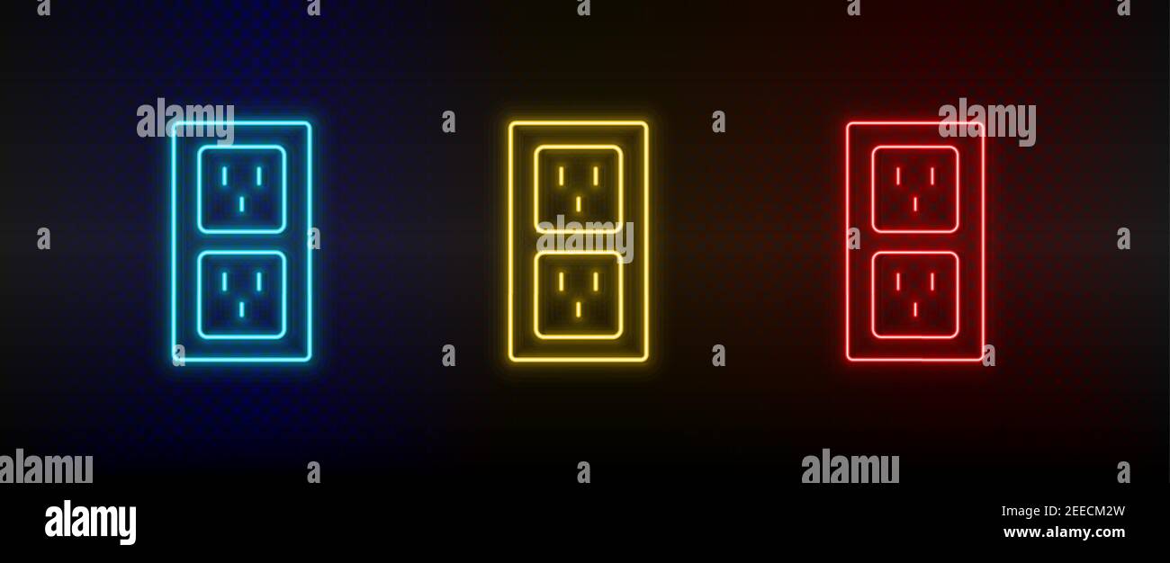 Neon icon set connections. Set of red, blue, yellow neon vector icon ...