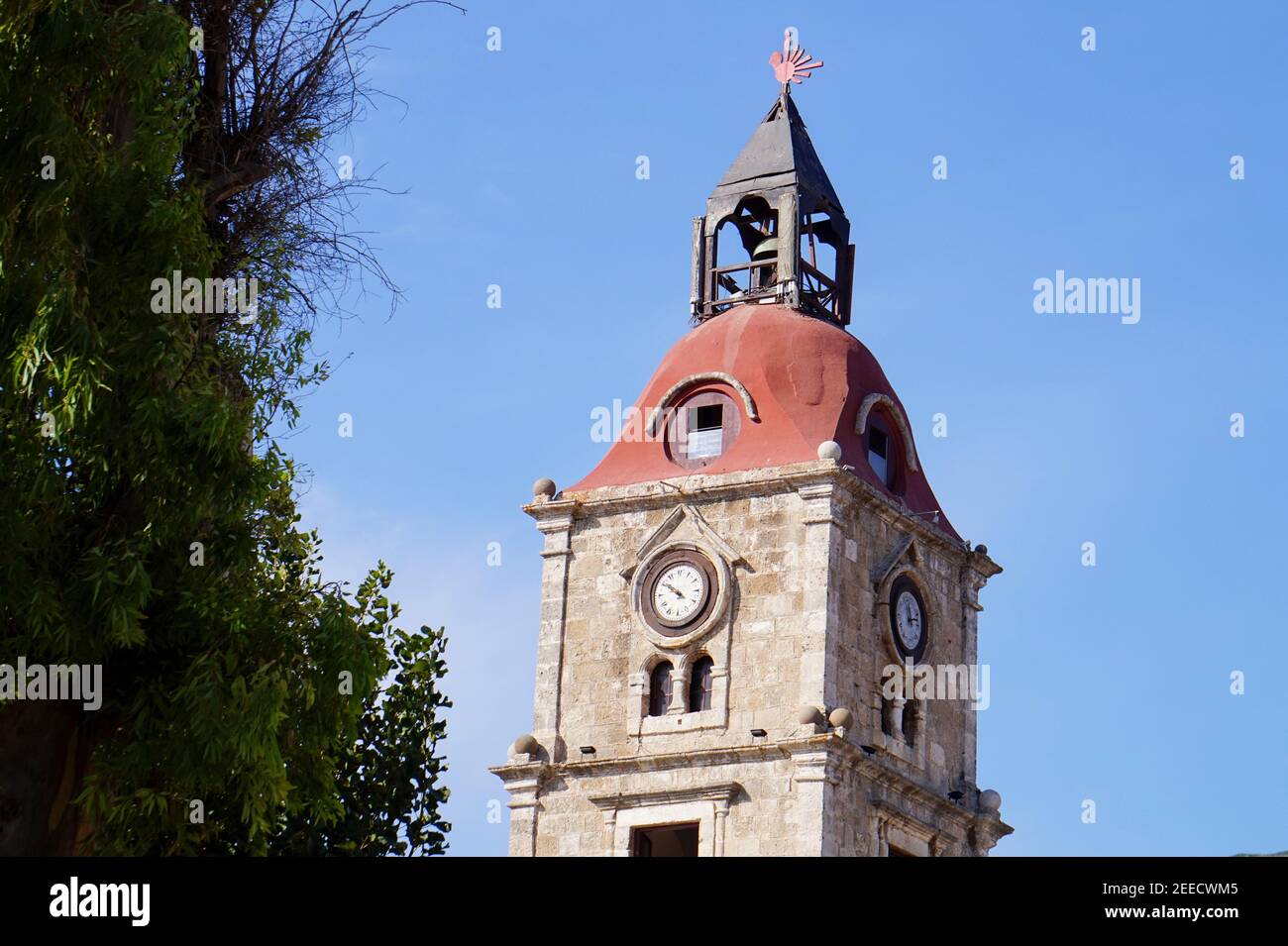 Medieval clock tower Roloi of Rhodes, Greece Stock Photo - Alamy