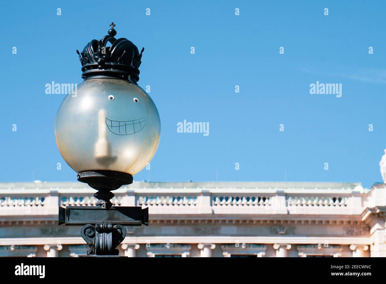 A happy royal light post in Maria-Theresien-Platz, Vienna Stock Photo ...