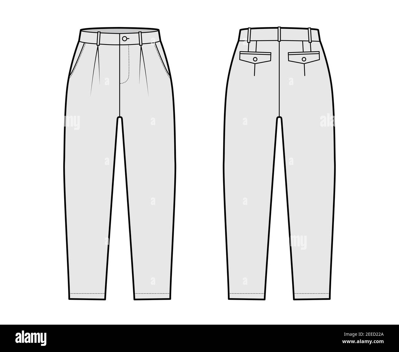 Capri pants technical fashion illustration with belt loops, mid-calf ...