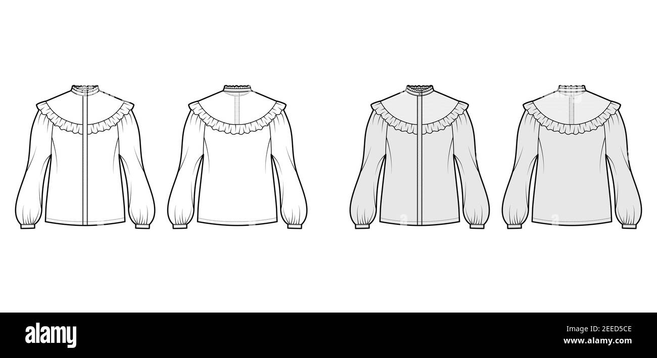 Prairie blouse technical fashion illustration with bouffant long ...