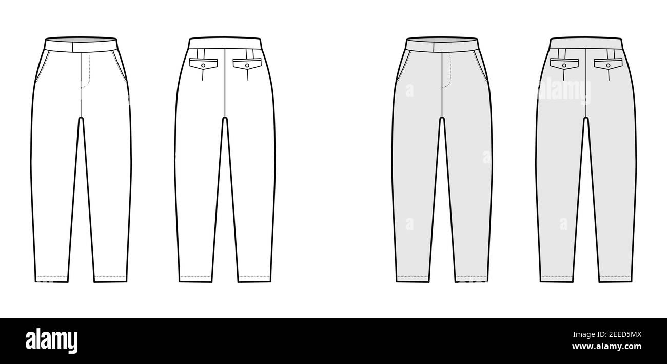 Short capri pants technical fashion illustration with mid-calf length ...