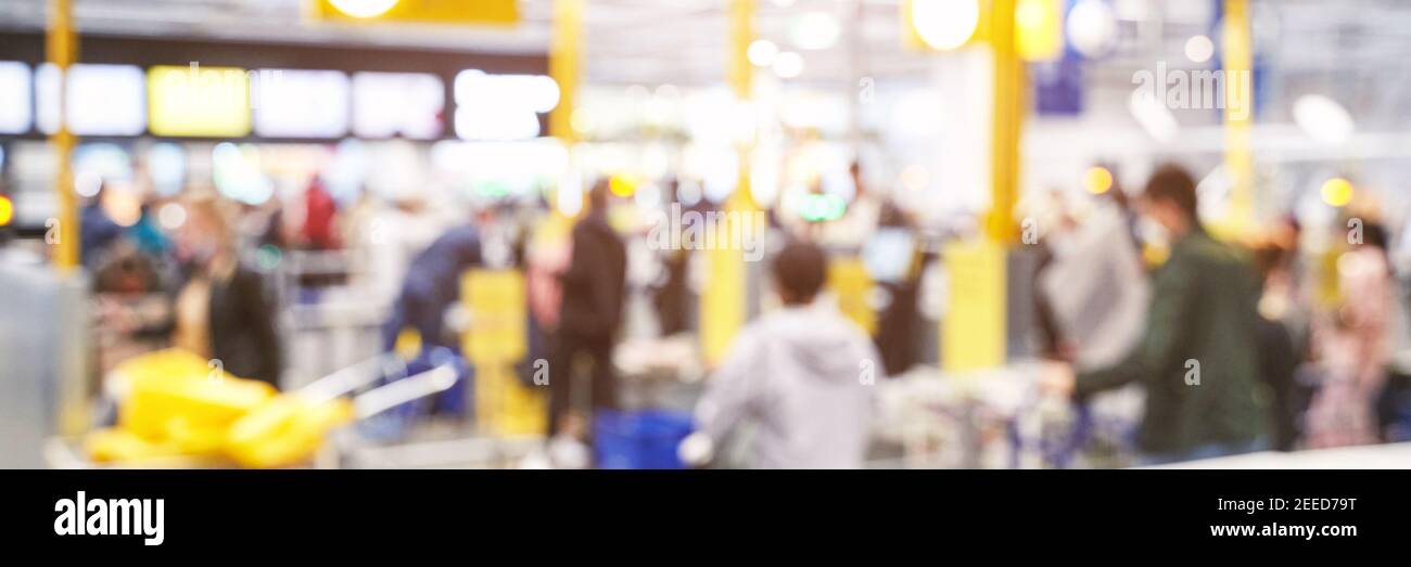 People line in supermarket. Bank queue checkout. Office lobby crowd ...