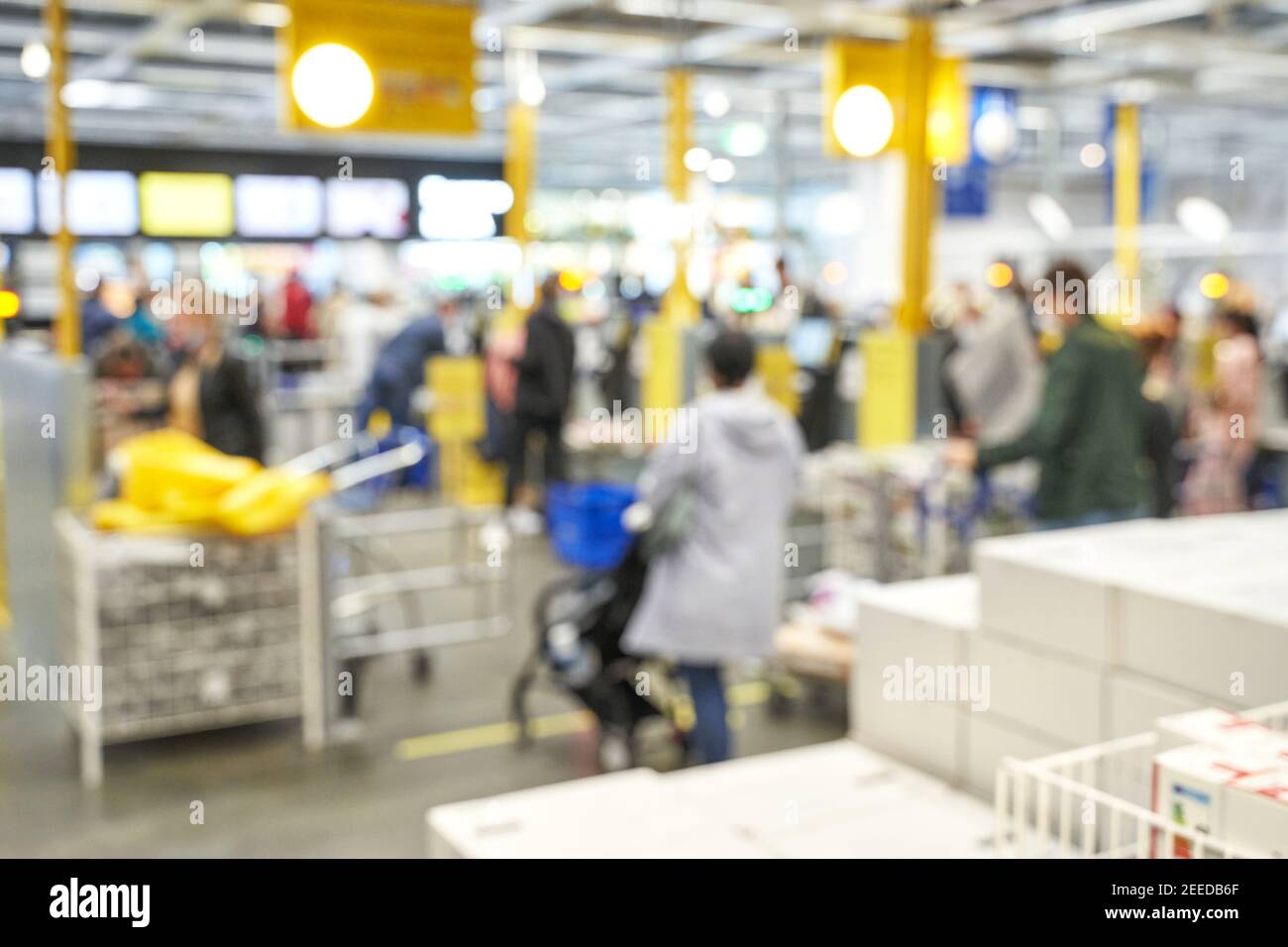 People line in supermarket. Bank queue checkout. Office lobby crowd ...