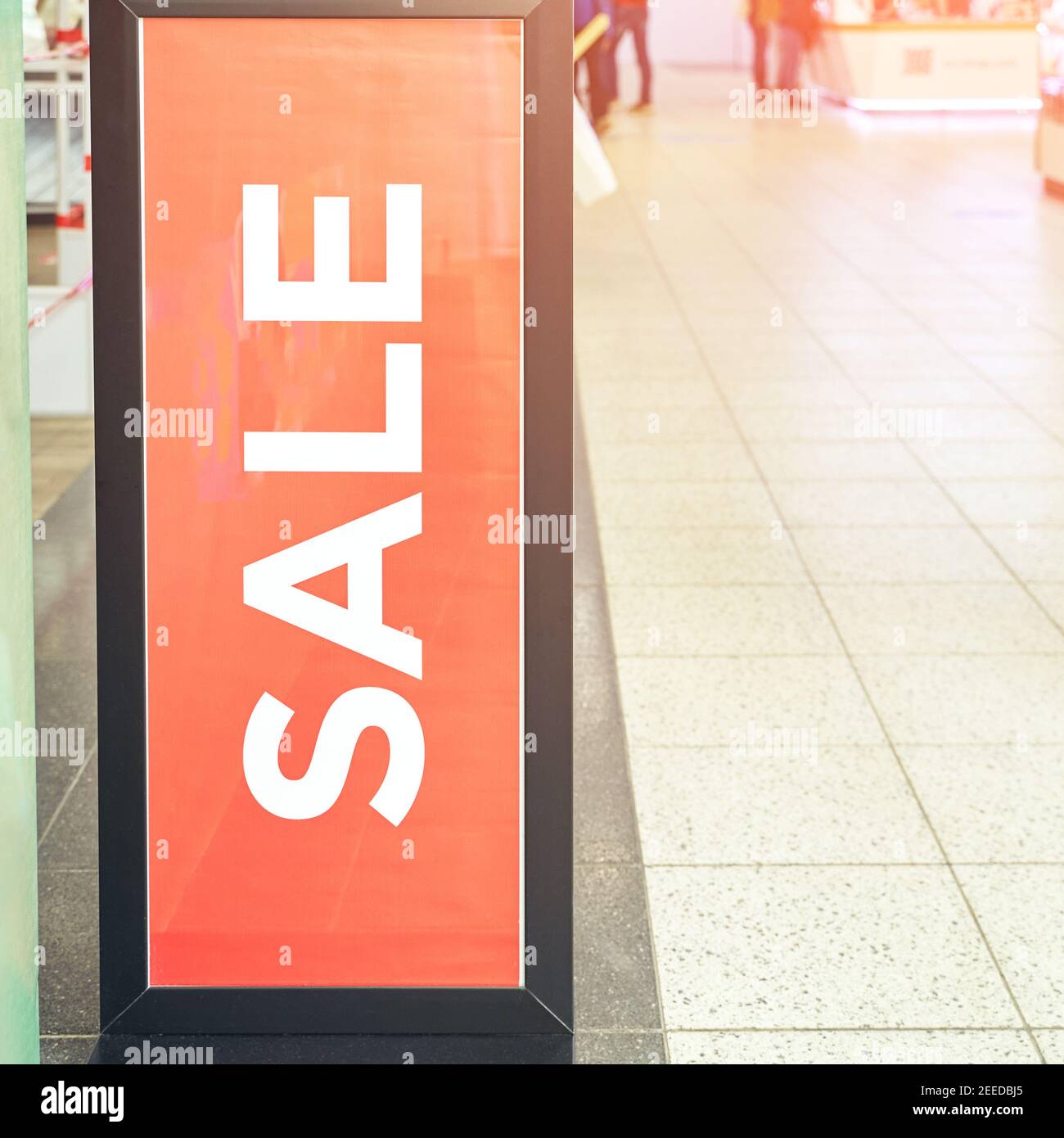 Sale red sign at mall. Discount concept. Market interior design Stock ...