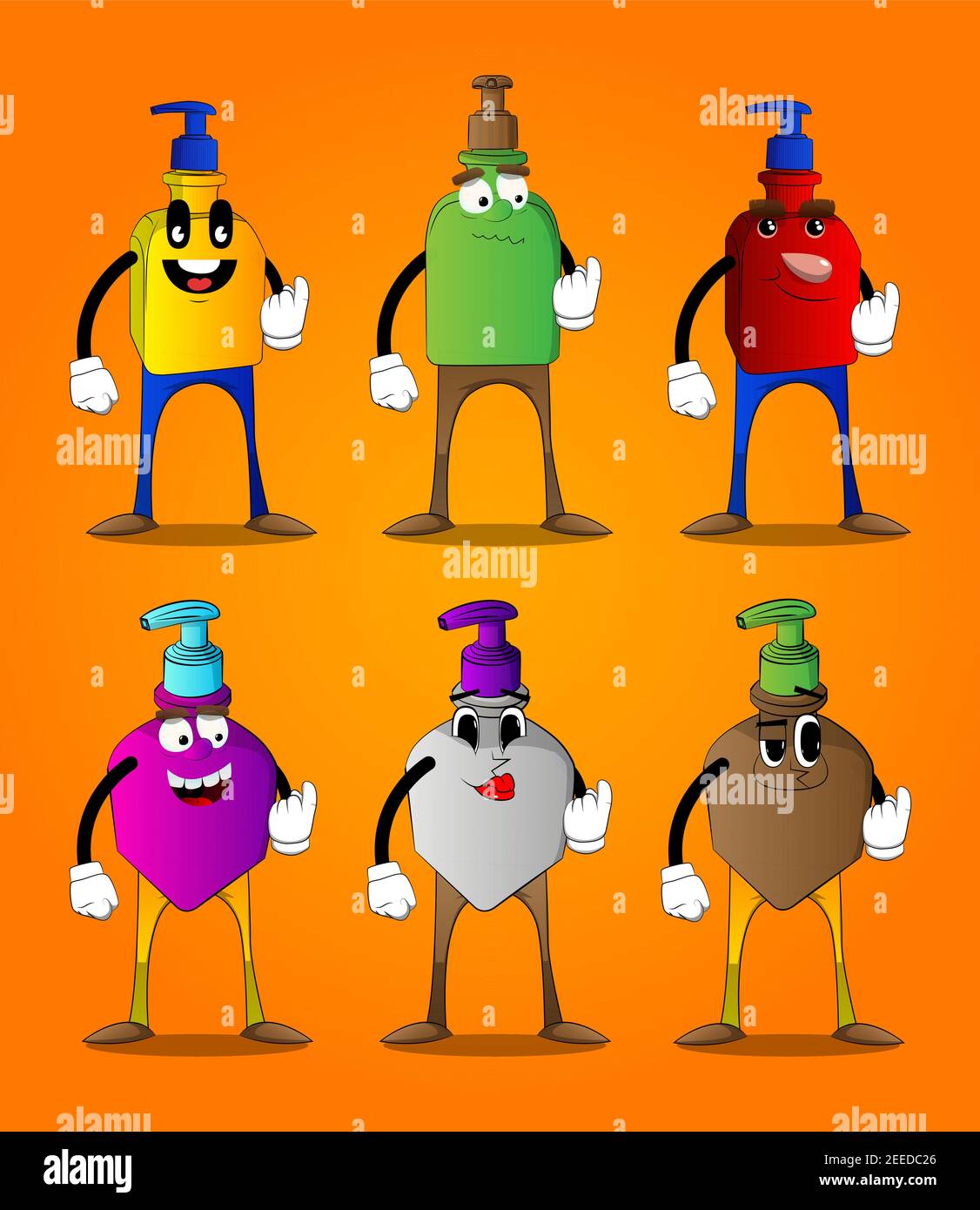 Cartoon bottle of hand sanitizer gel for hygiene with face inviting to ...