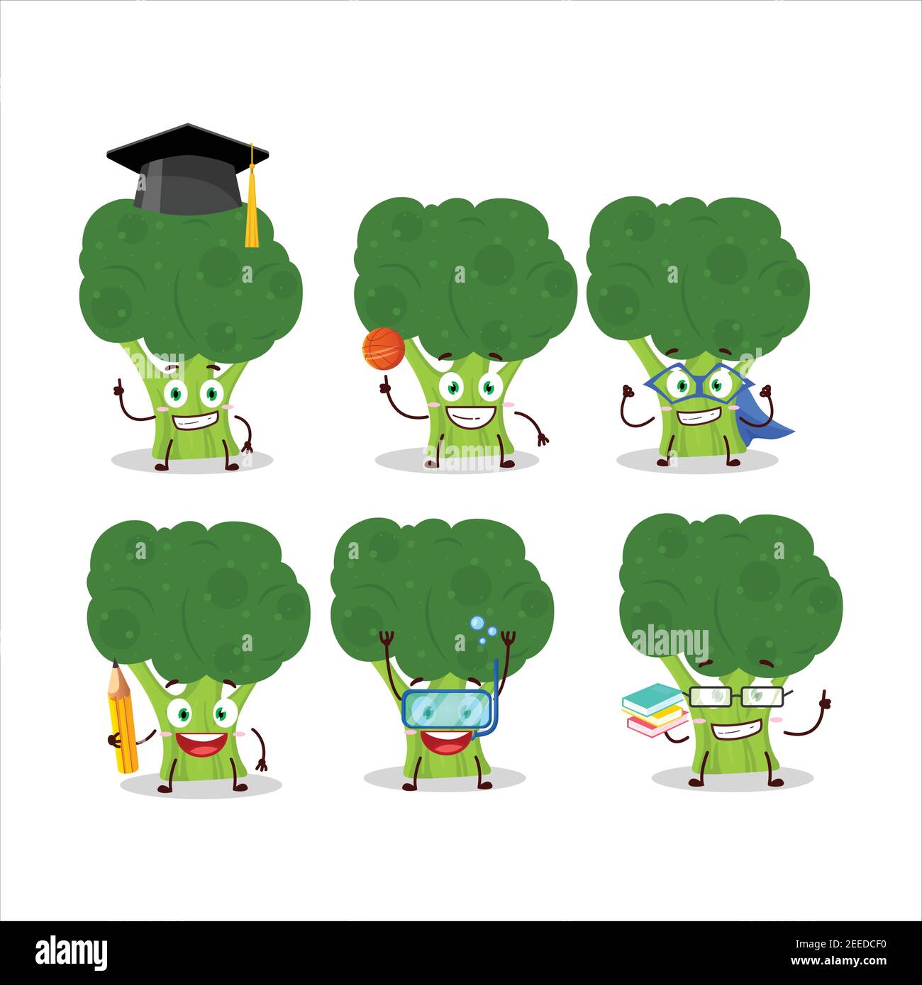 School student of brocoli cartoon character with various expressions ...