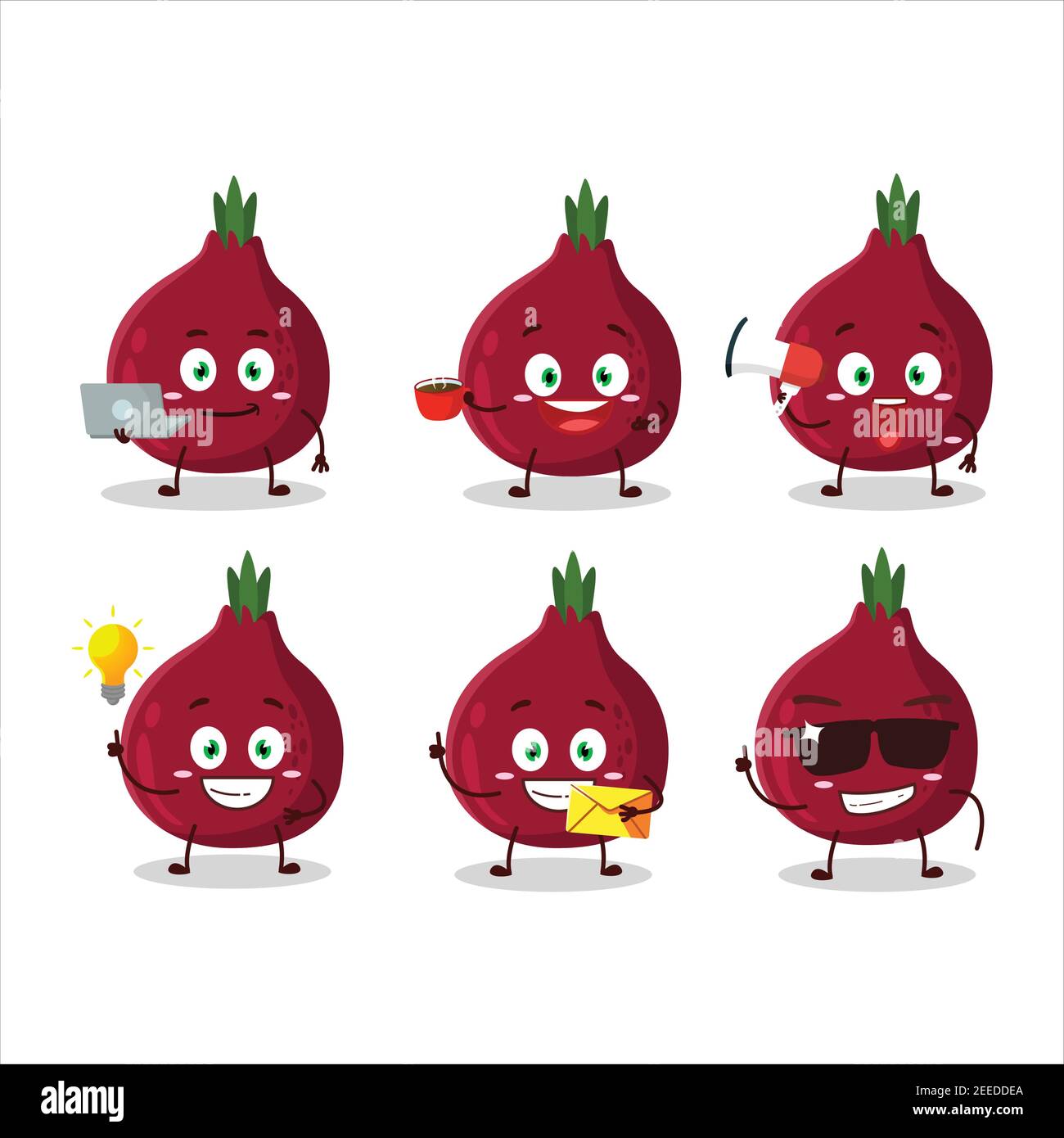 New onion cartoon character with various types of business emoticons ...