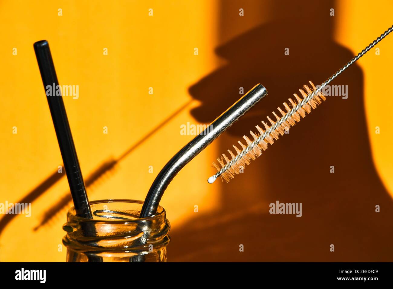 Reusable Metal Straws on yellow background - Stainless Steel, Eco ...