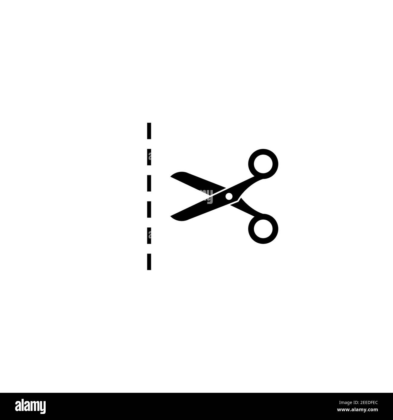 Black open scissors with stitch line icon isolated on white. Cut sign ...