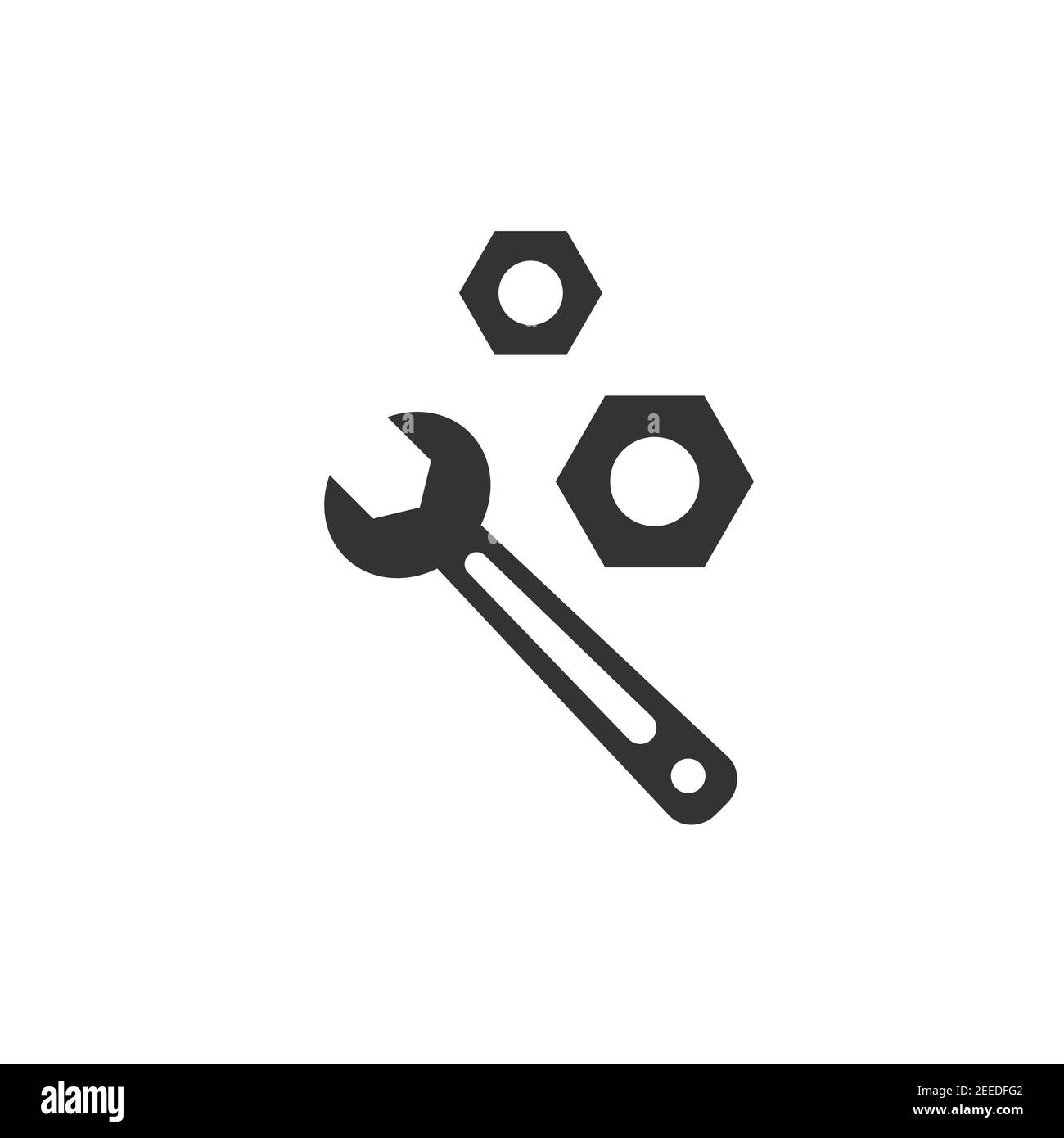 Black wrench or spanner with screw nut icon isolated on white. house ...
