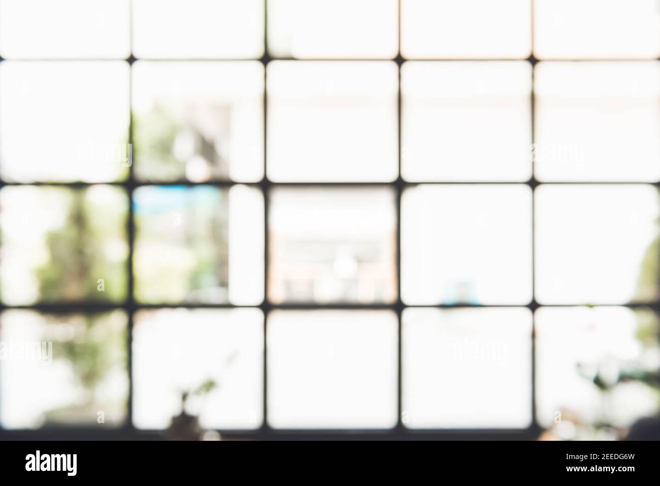 Blur abstract background of square transparent window in cafe with ...