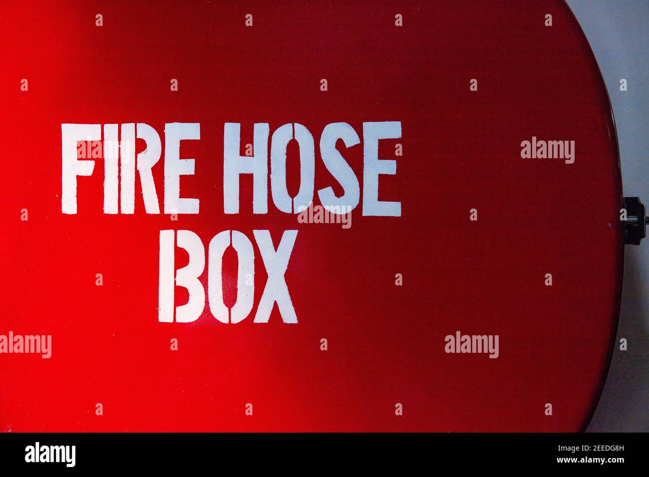 Red box with Fire Hose Box inscription, ferry safety equipment ...