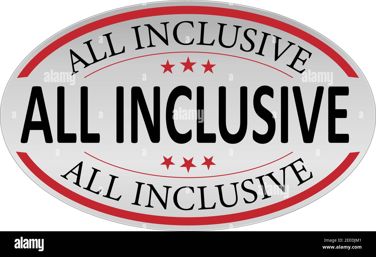 all inclusive round red sticker isolated on white vector illustration ...