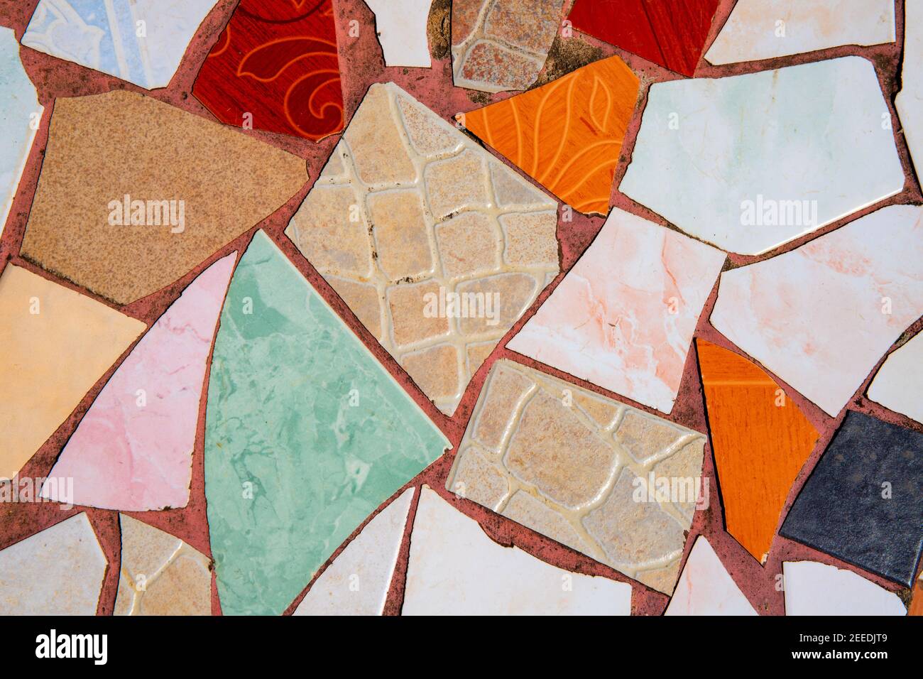 Multicolor ceramic mosaic floor. Creative recycled mosaic top view ...