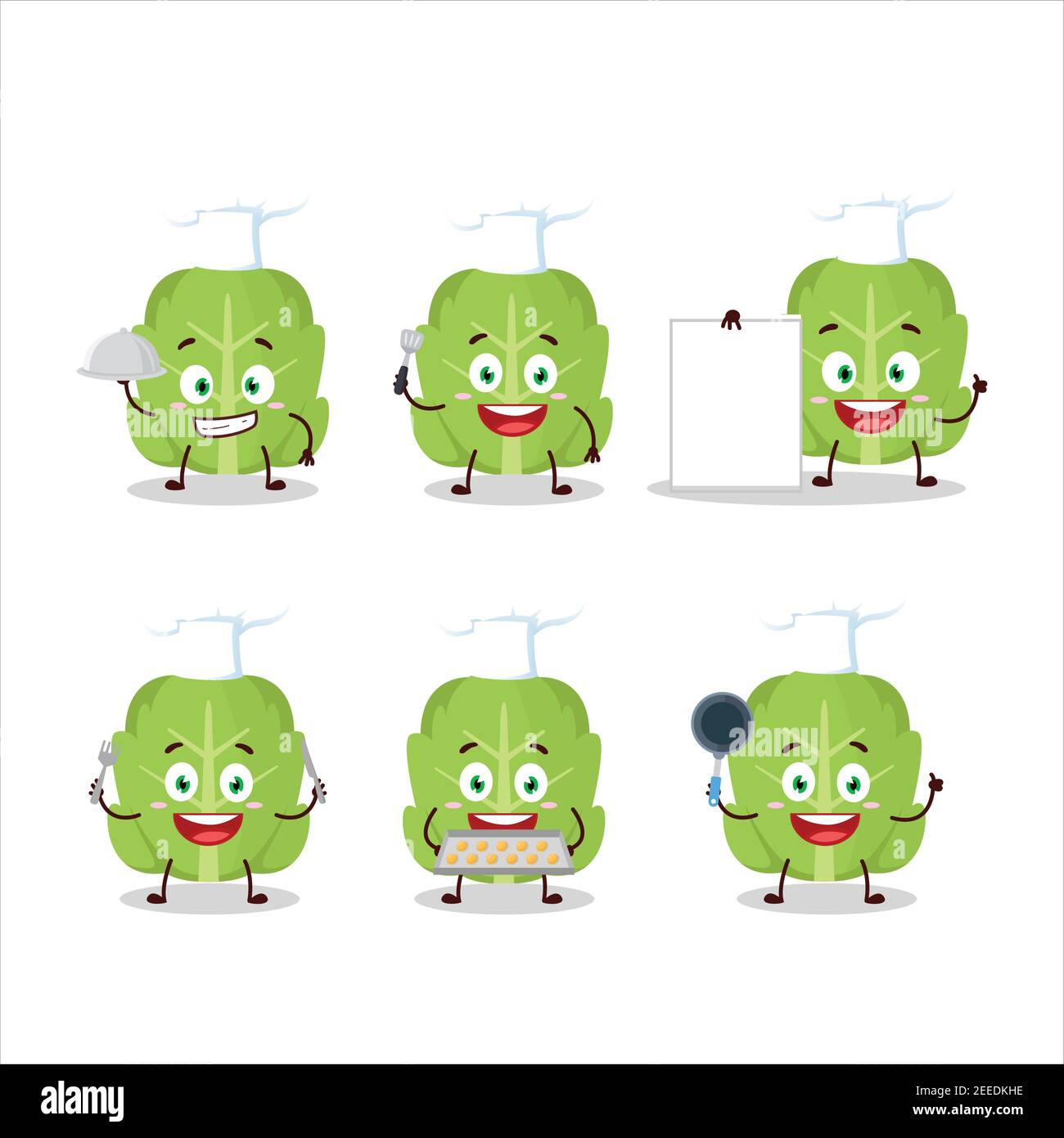 Cartoon character of cabbage with various chef emoticons. Vector ...