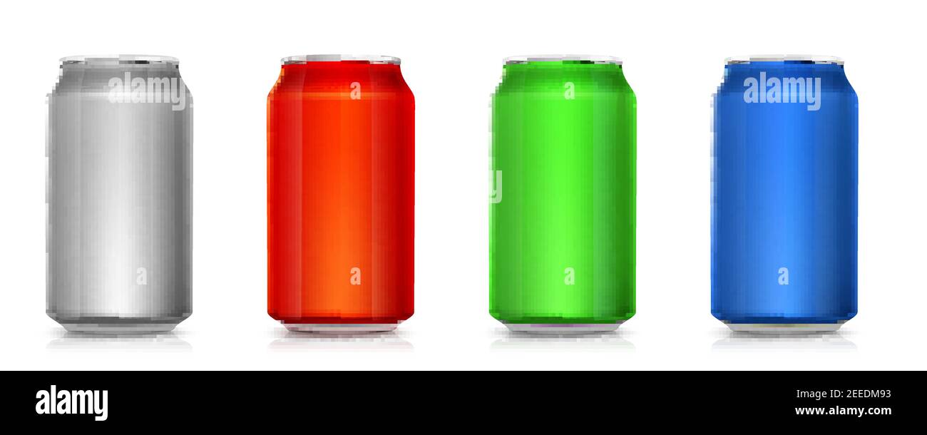 Set of realistic colored cans for beverages isolated on white ...