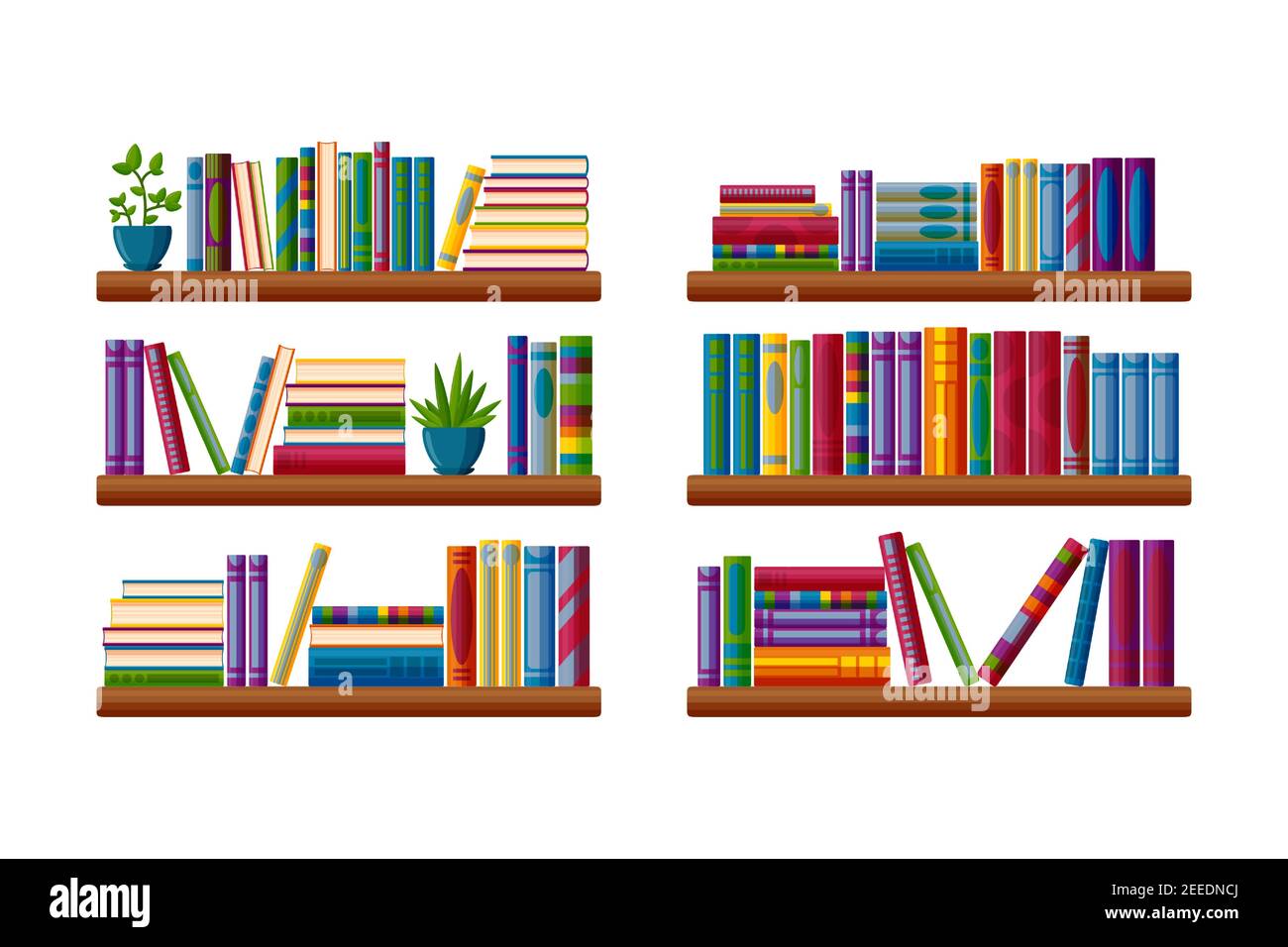 Shelves with books and plants. Literature for reading in various ...