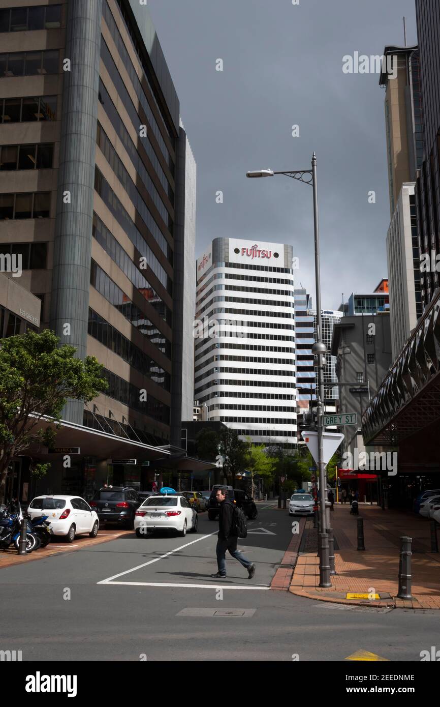 High- rise buildings in Grey Street, Wellington city centre, North ...