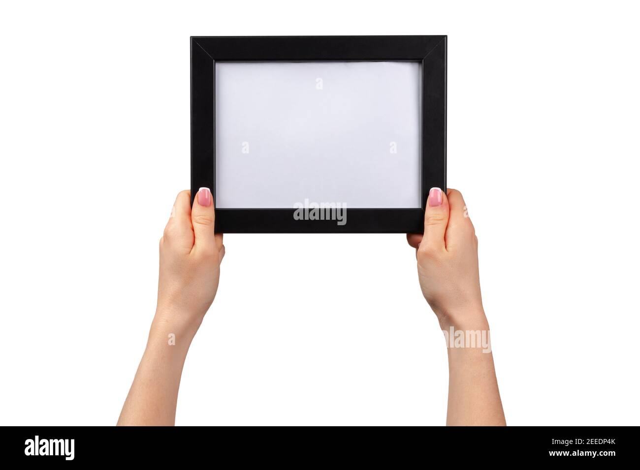 Female hands holding photo frame isolated on white Stock Photo - Alamy