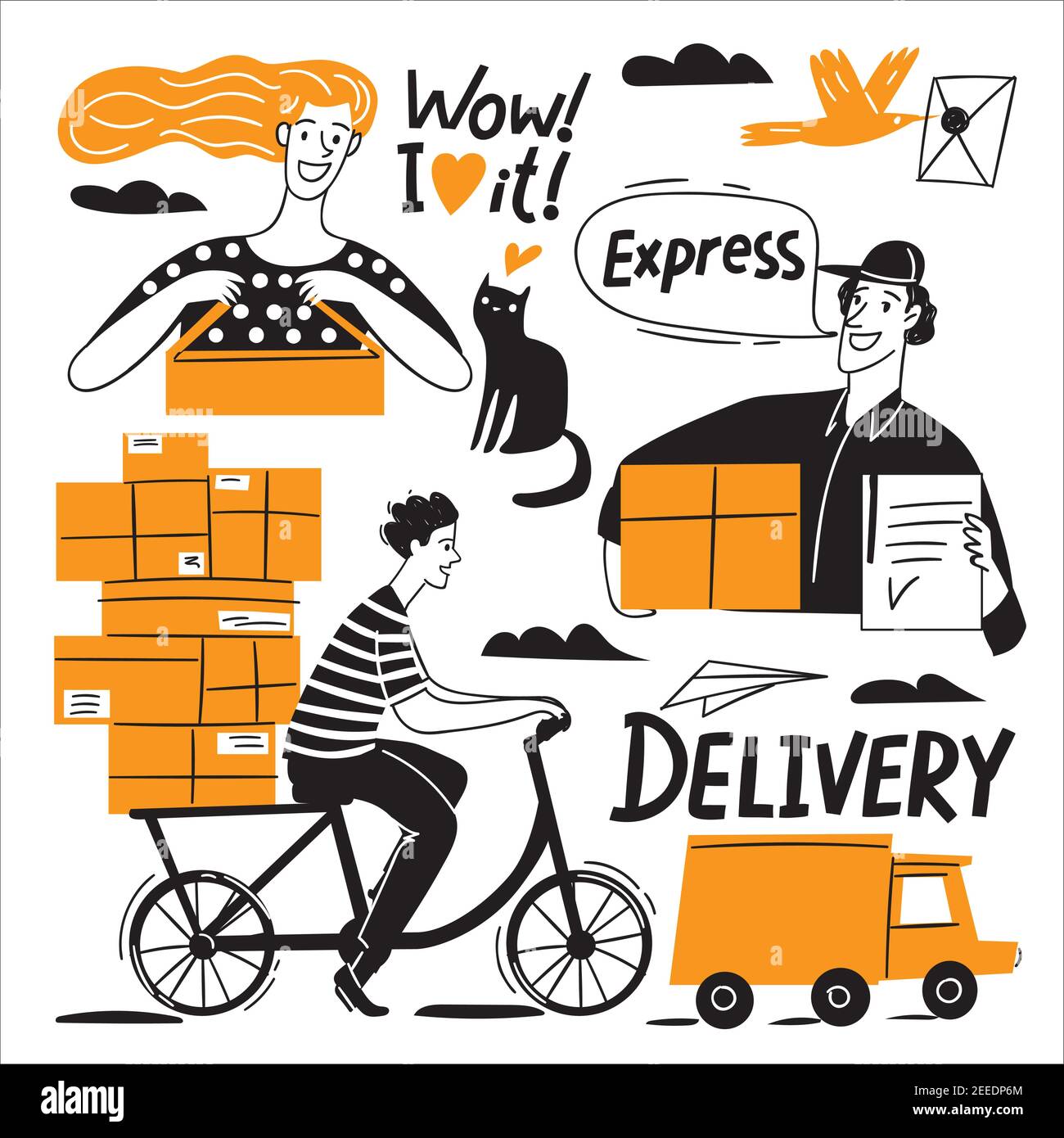 Delivery business doodle style infographic design vector set Stock ...