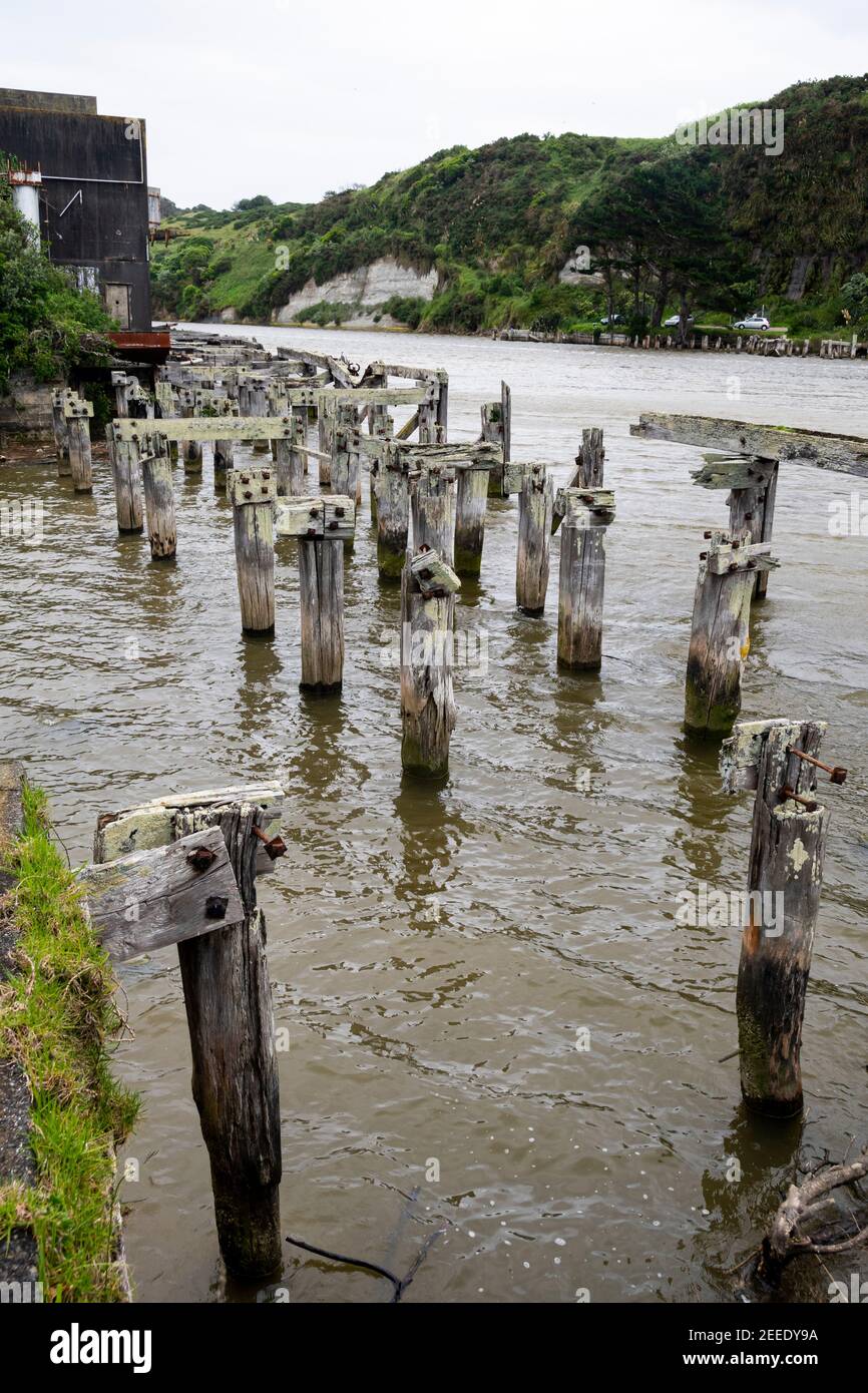 Old wharf piles, Patea, North Island, New Zealand Stock Photo - Alamy