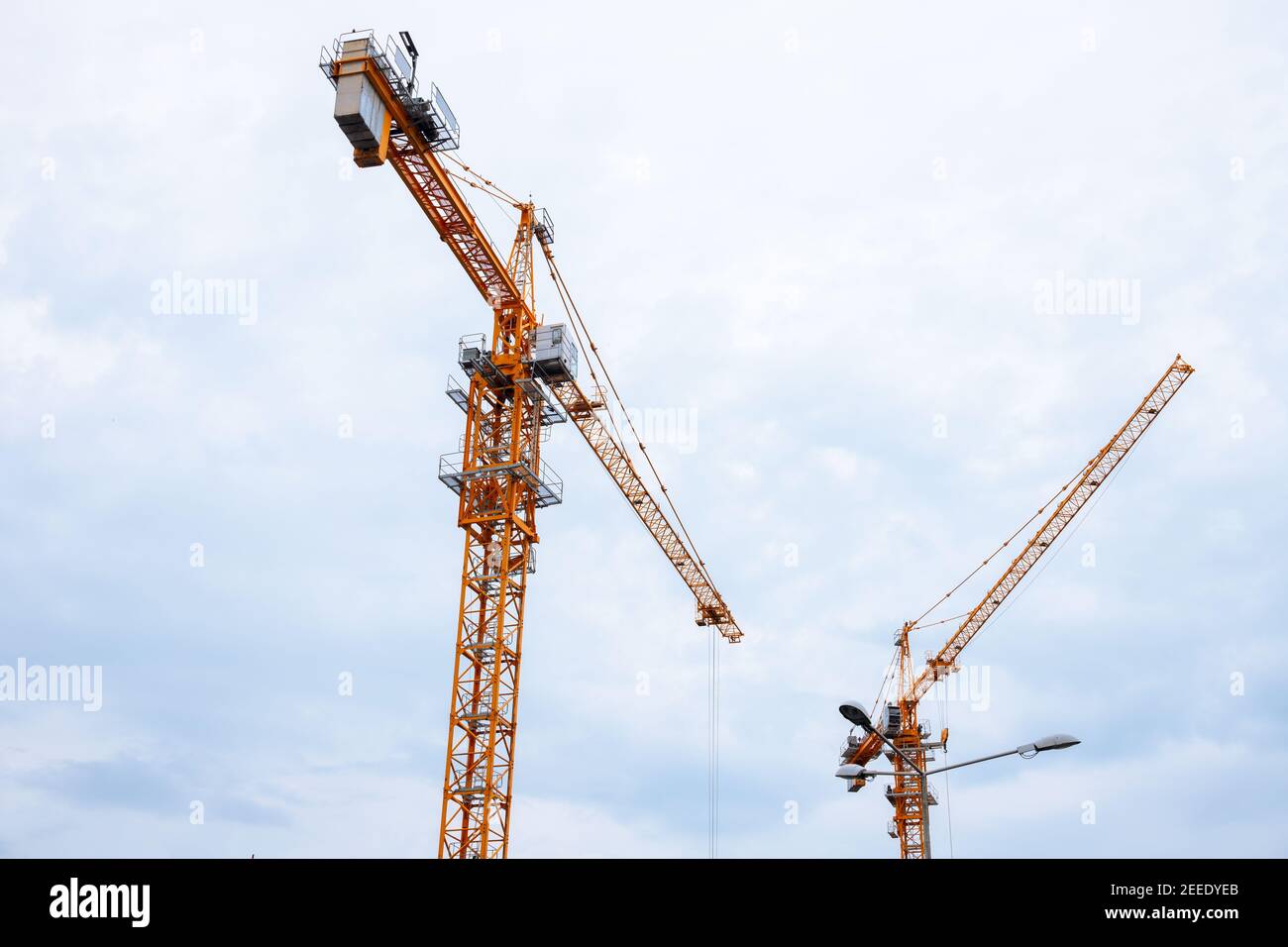 Tower crane on sky background. Urban construction minimal landscape ...