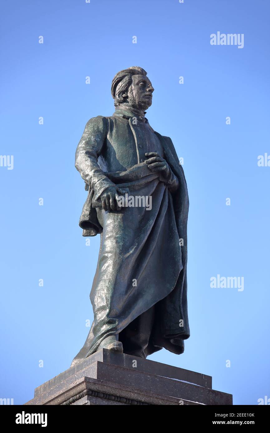 Monument statue of famous Polish romantic poet Adam Mickiewicz, Krakow ...