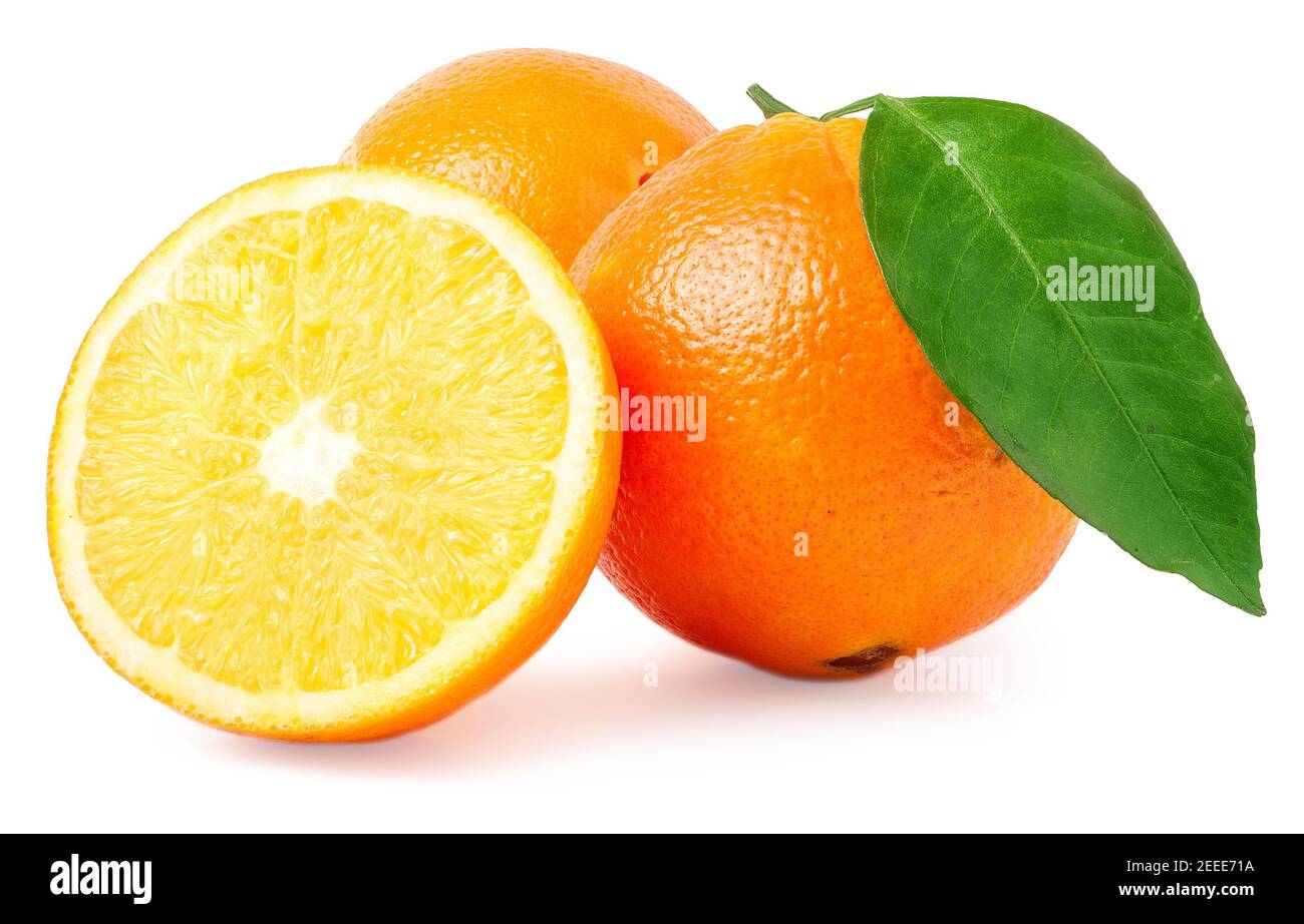 Two orange and slice isolated on white background Stock Photo - Alamy