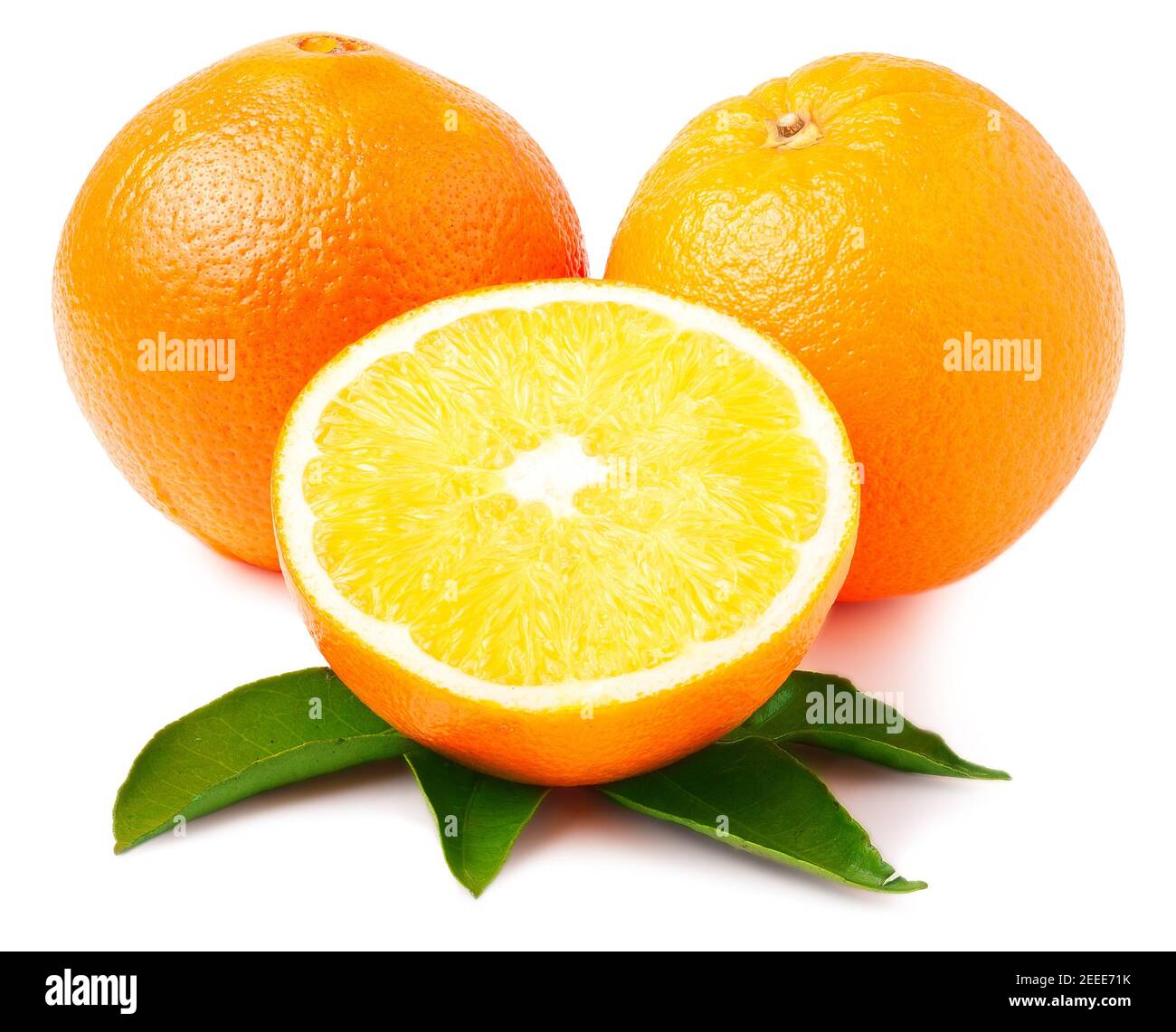 Two orange and slice isolated on white background Stock Photo - Alamy