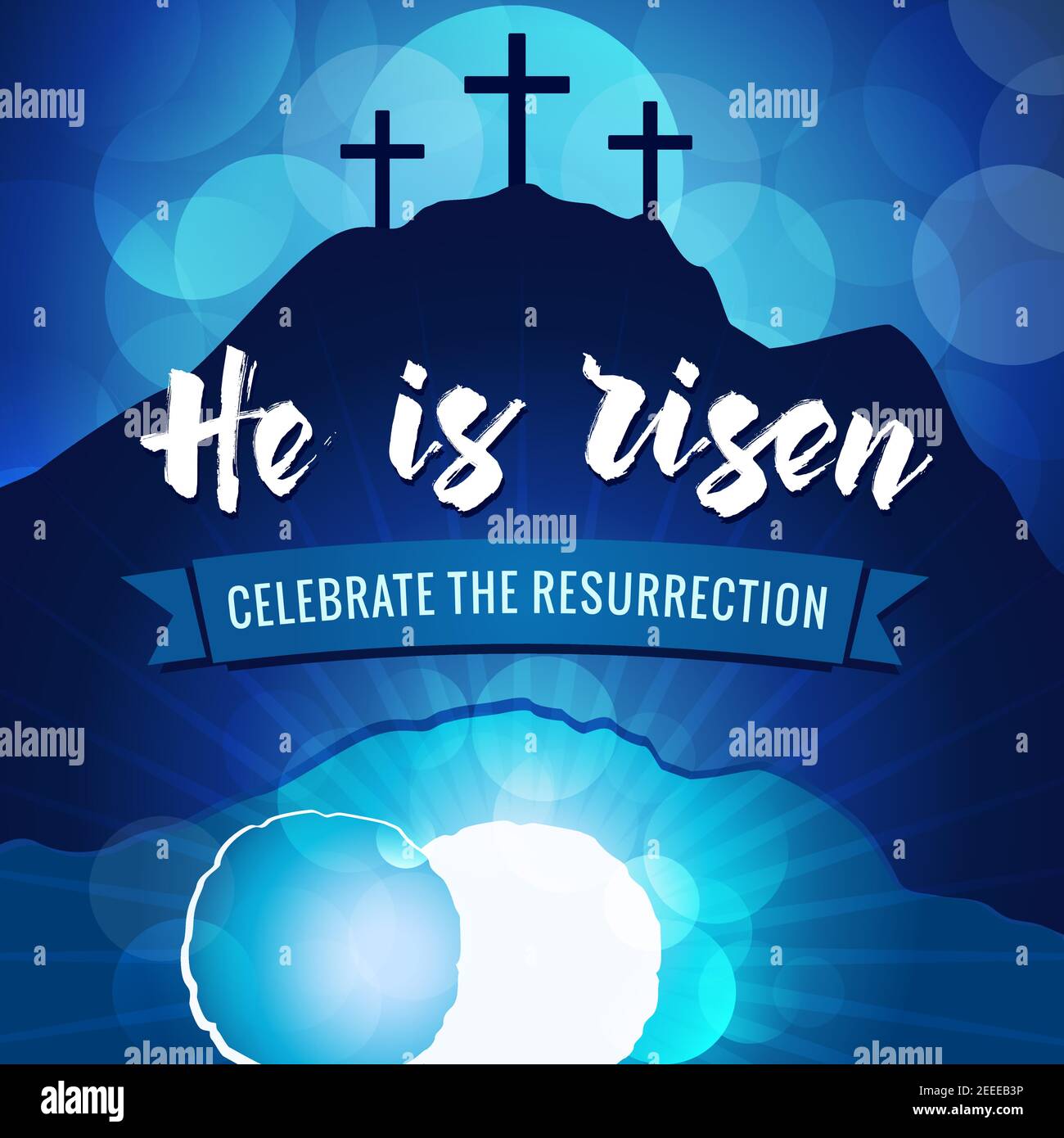 Easter Sunday, He is risen. Greetings, invite vector card. Calvary ...