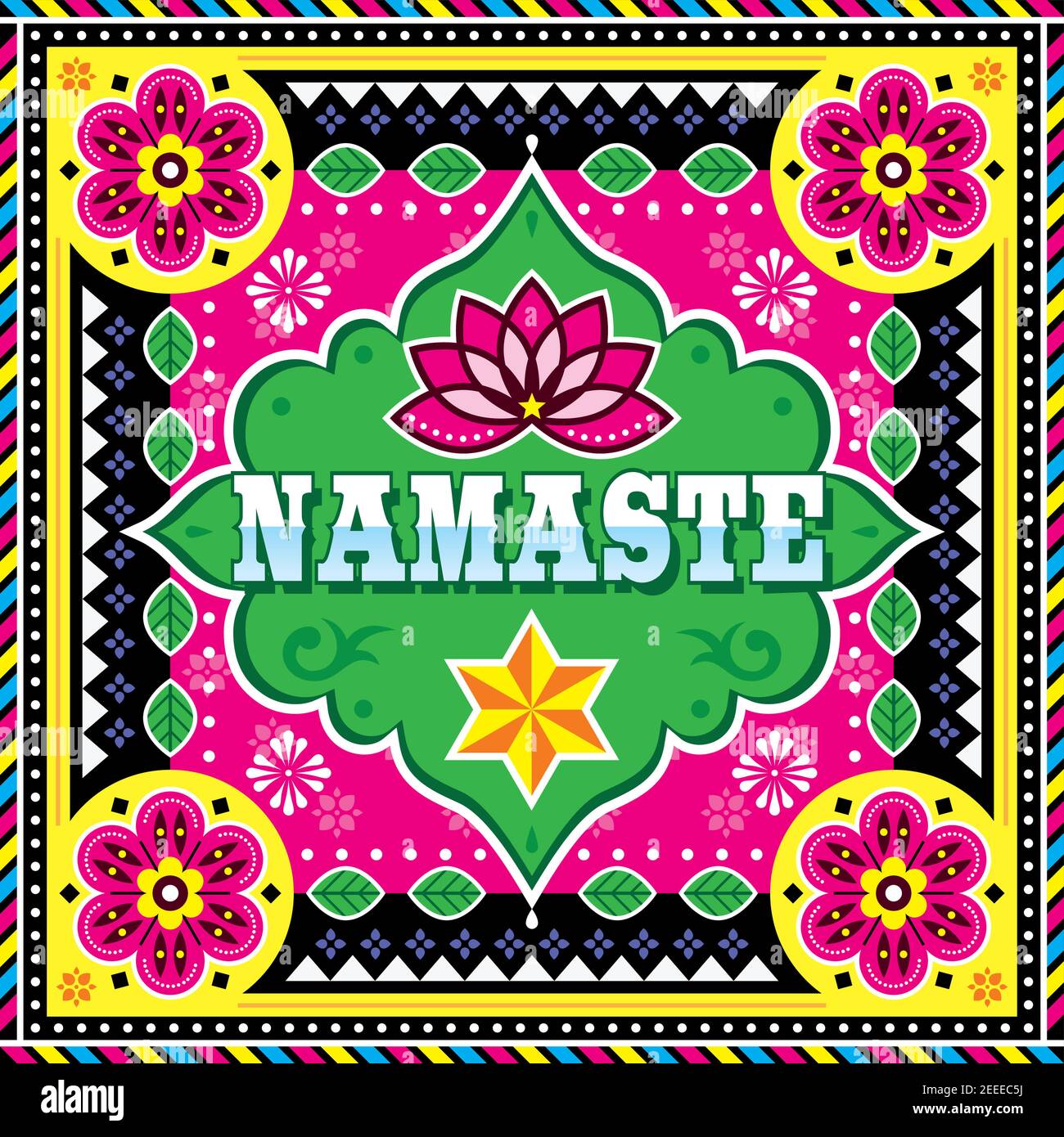 Namaste vector design inspired by Pakistani or Indian truck art with ...
