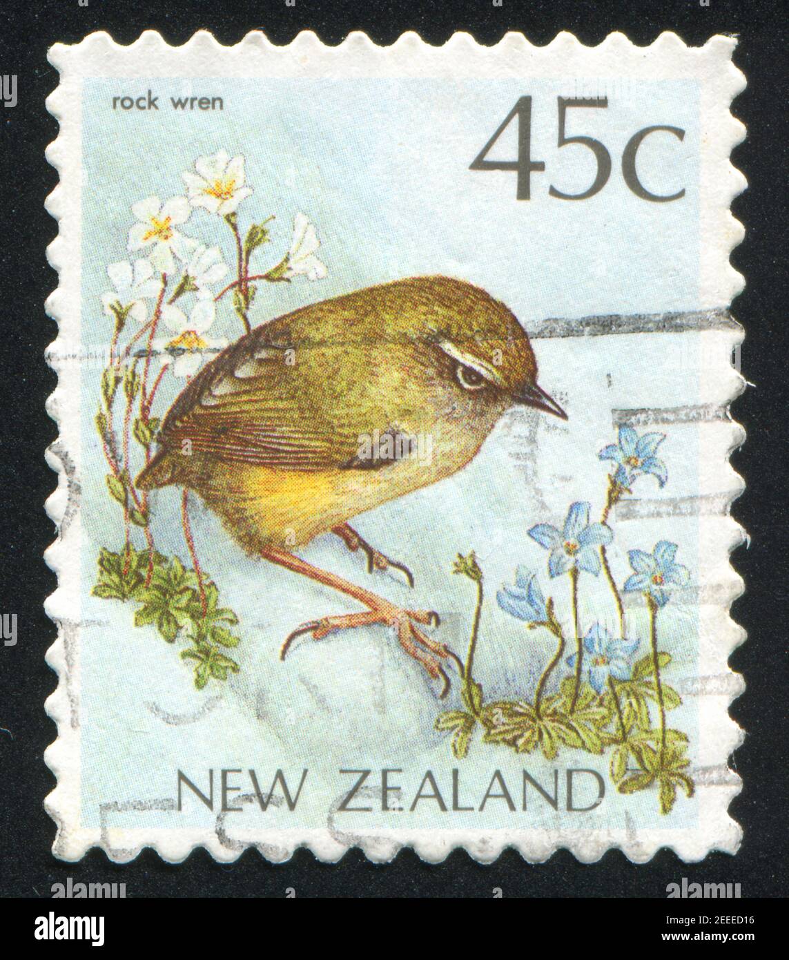 NEW ZEALAND - CIRCA 1988: stamp printed by New Zealand, shows Rock wren ...