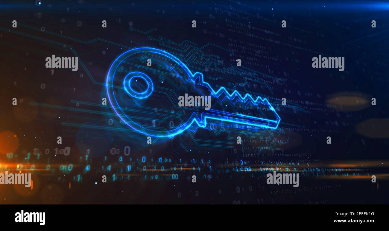Digital encryption concept with cyber key symbol, secret, privacy, computer security and data ...