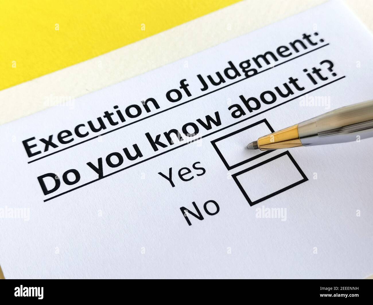 One person is answering question about execution of judgment Stock ...