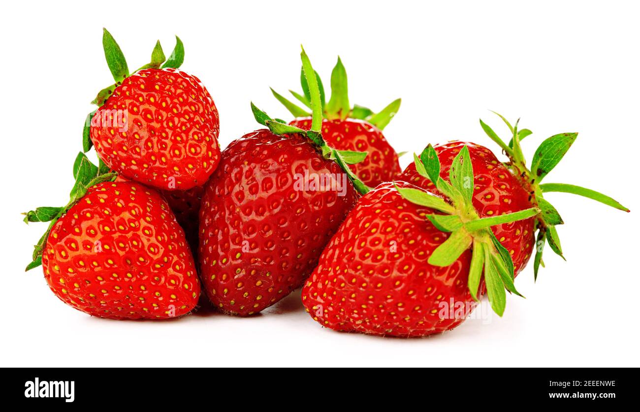 Group of strawberries with leaves isolated on a white background Stock ...