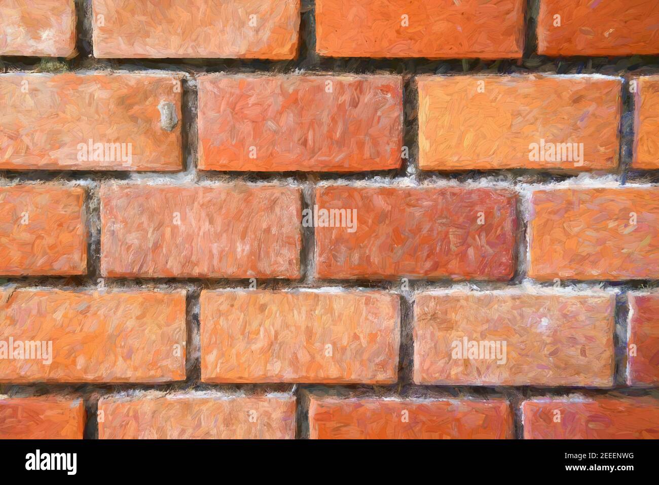 Brick wall digital illustration. Orange brickwork closeup. Rustic brick ...