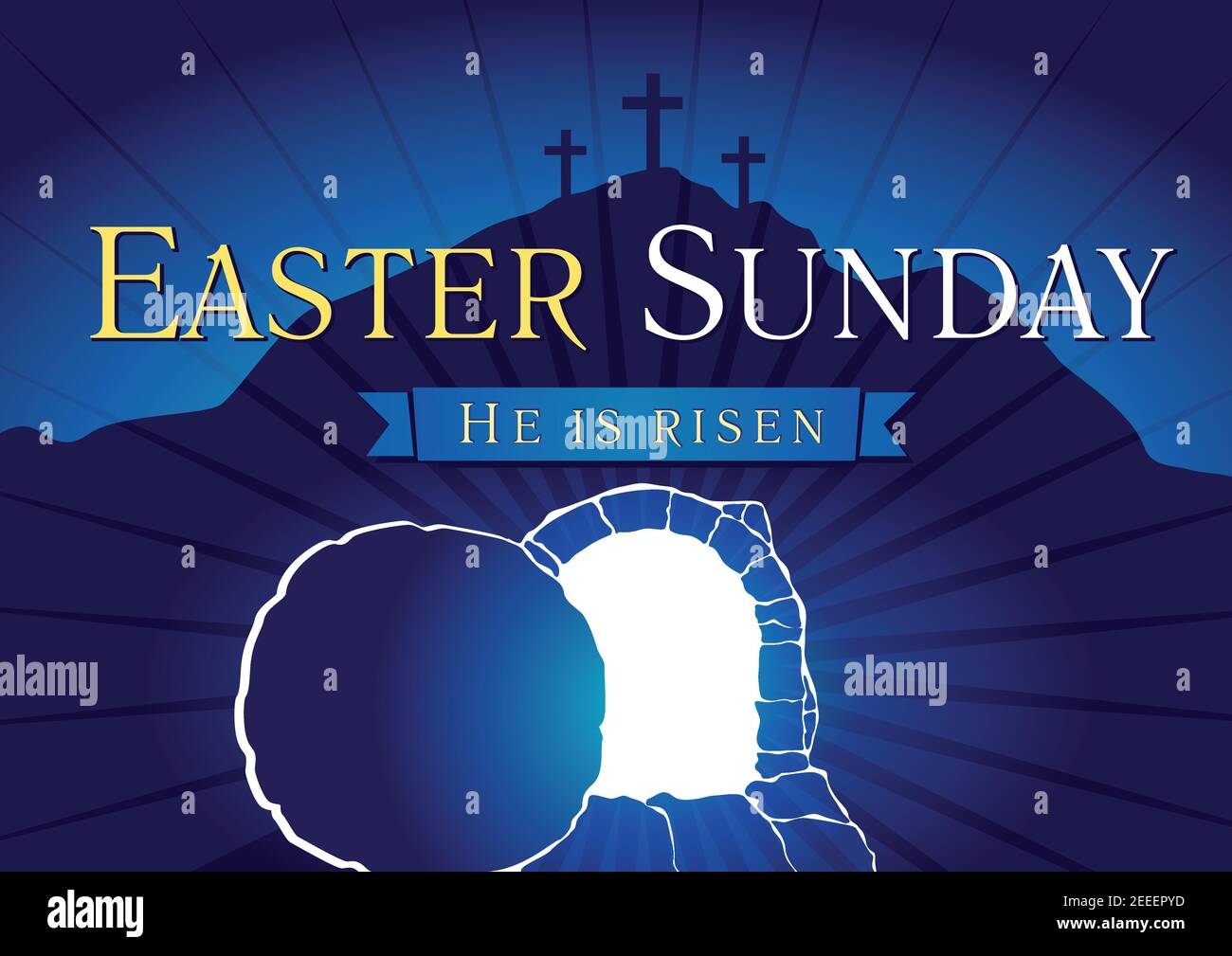 Easter Sunday, He is risen. Greetings, invite vector card. Calvary ...