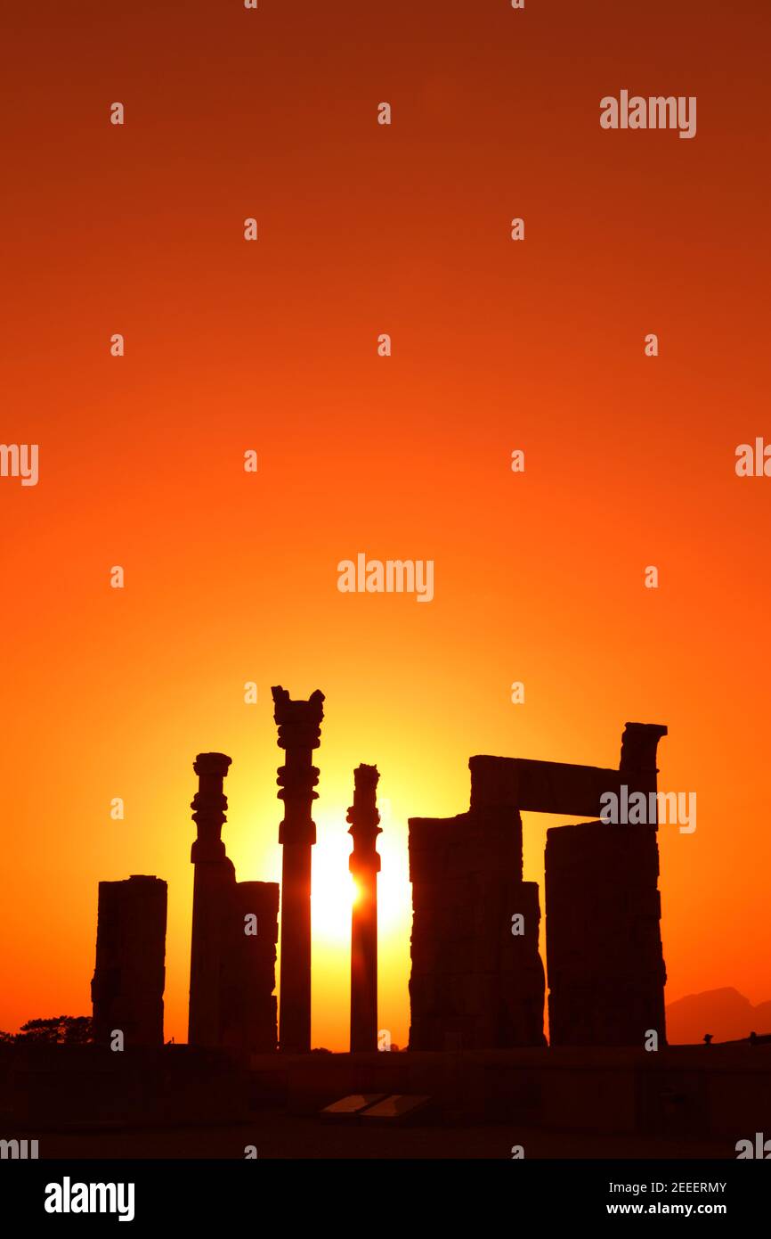 The Xerxes Gate, aka Gate of All Nations, at sunset, Persepolis, Iran ...