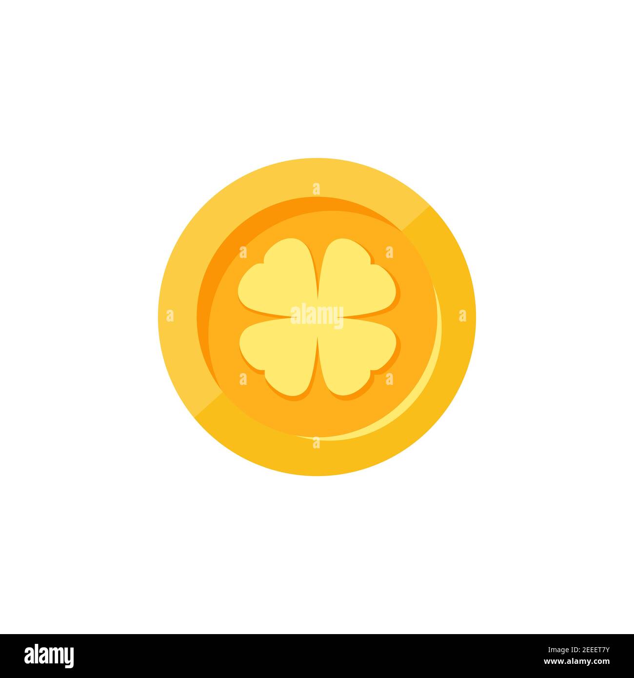 Gold dollar coin with clover leaf. Flat icon. Isolated on white. Luck ...