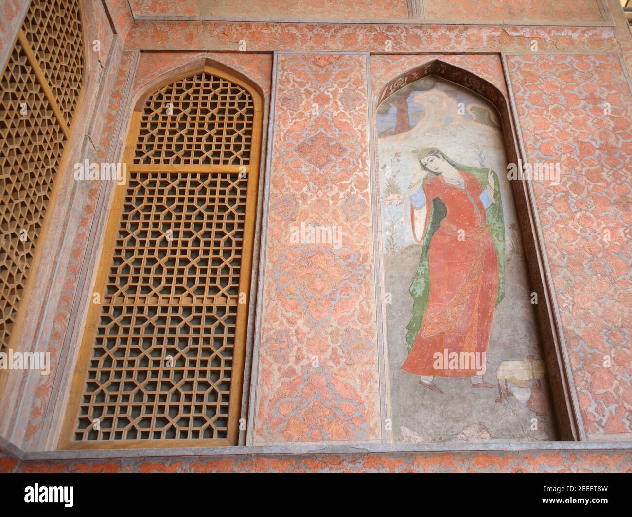 Fresco at Ali Qapu palace, Isfahan, Iran Stock Photo - Alamy