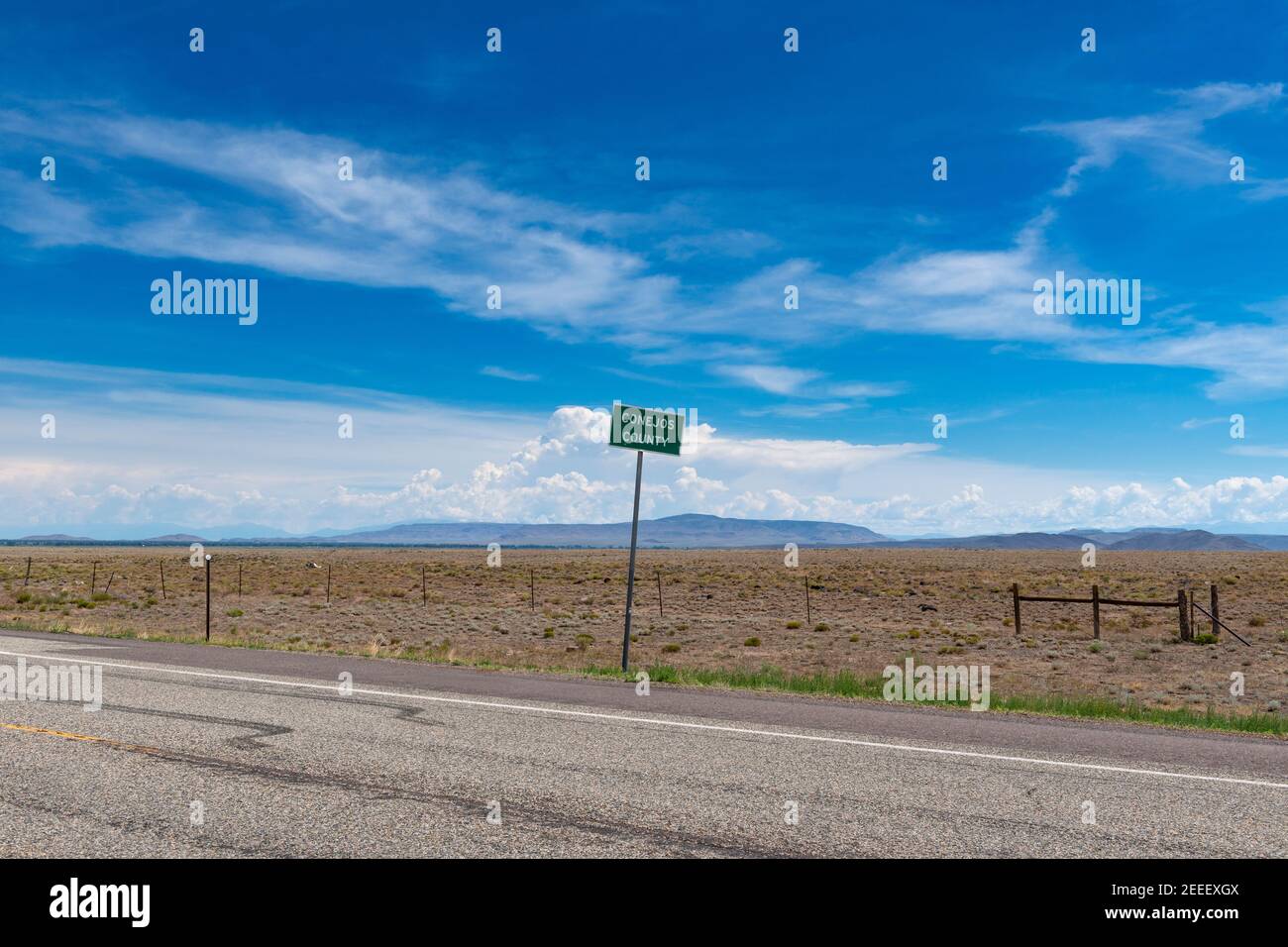 A Conejos County sign along US highway 285, in the State of Colorado ...