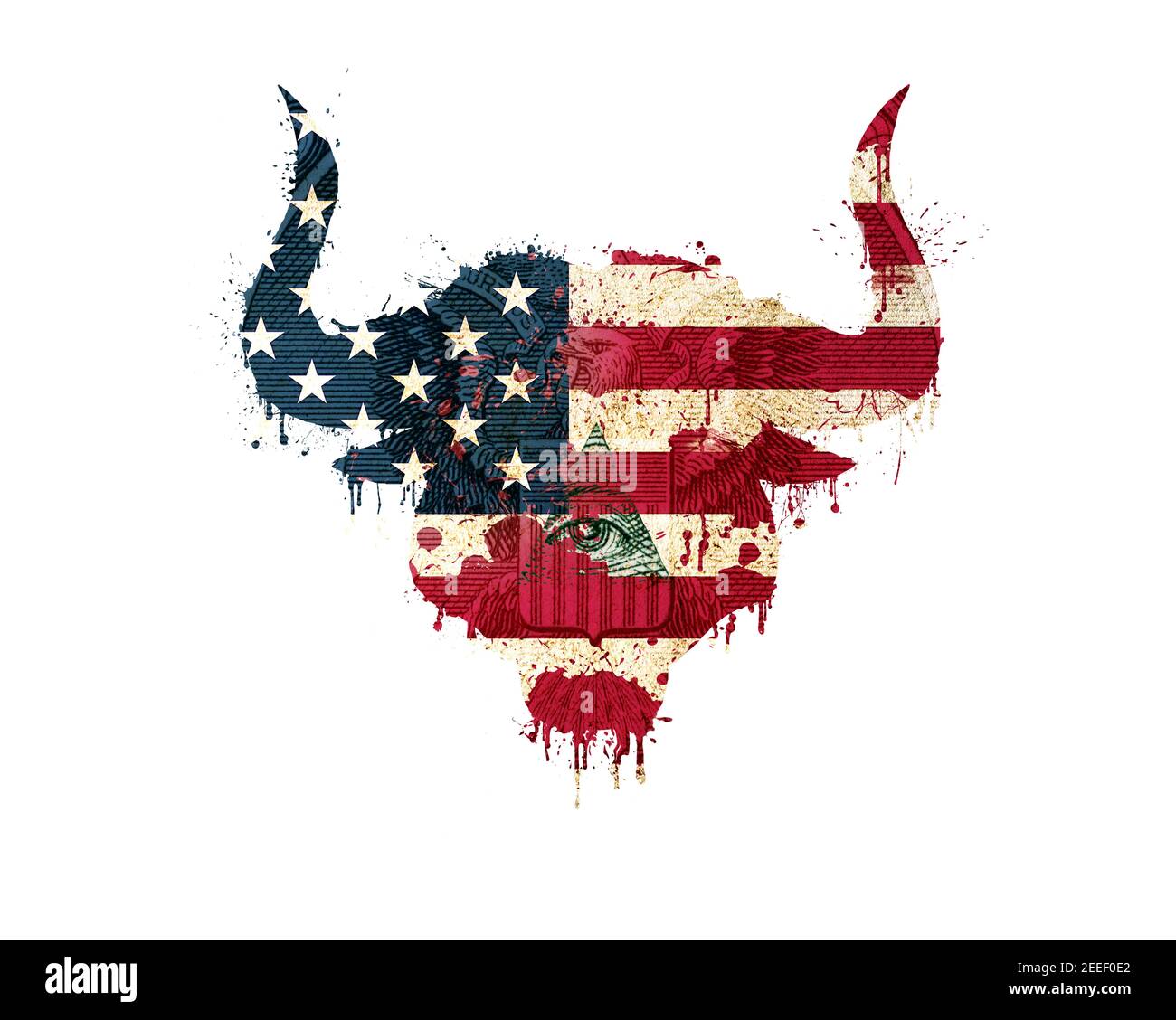 Isolated silhouette of bull head in american flag colors with paint ...