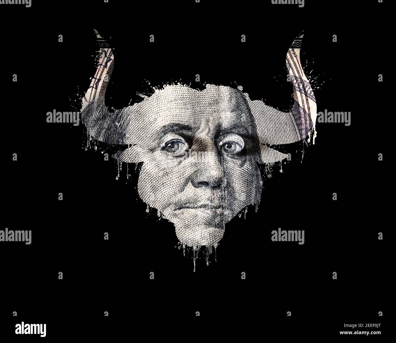 Isolated silhouette of a bull head close-up with paint splatter, blood ...