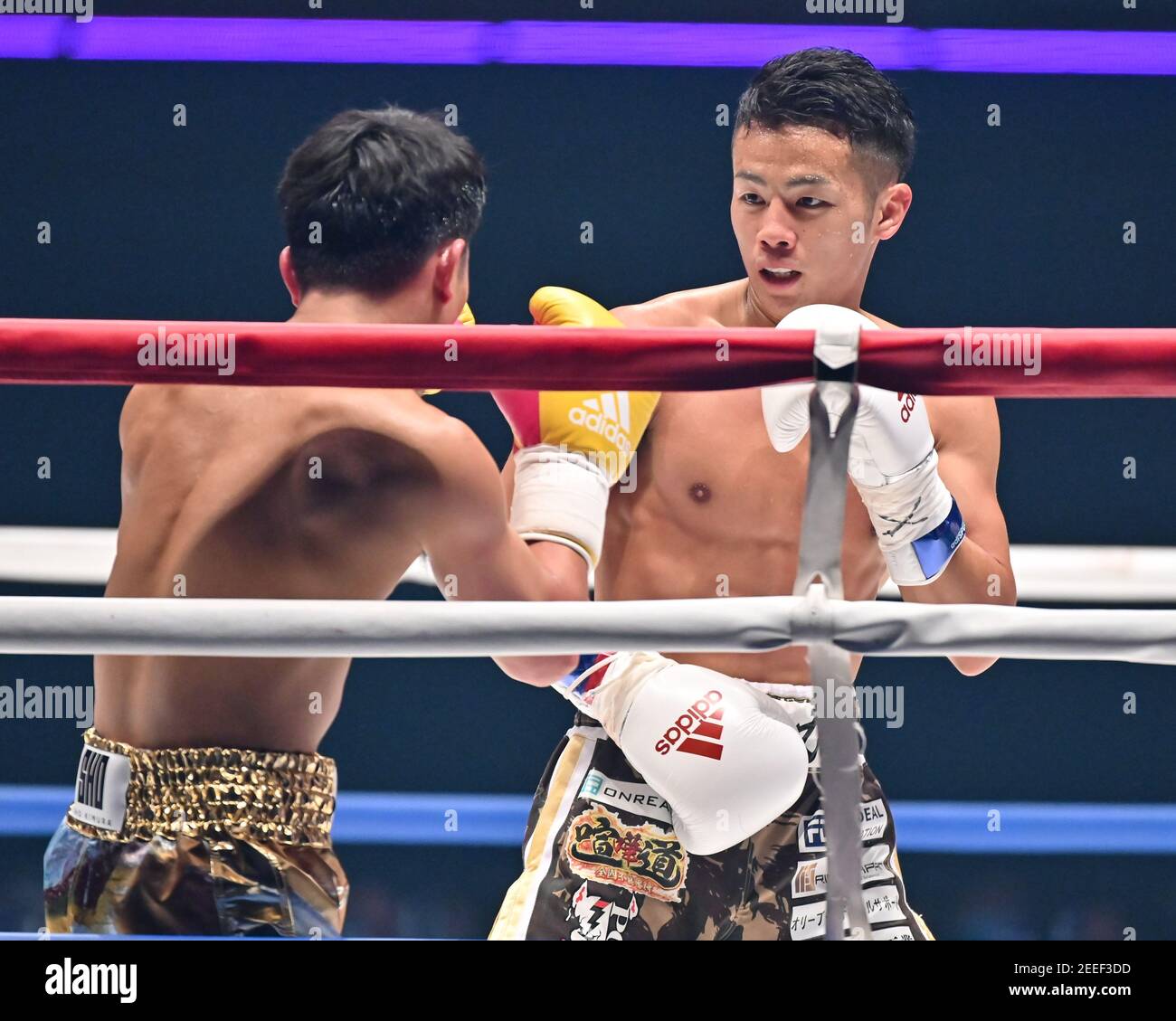 (L-R) Sho Kimura, Yoshiki Takei LEGEND charity boxing match at Yoyogi National Stadium on ...