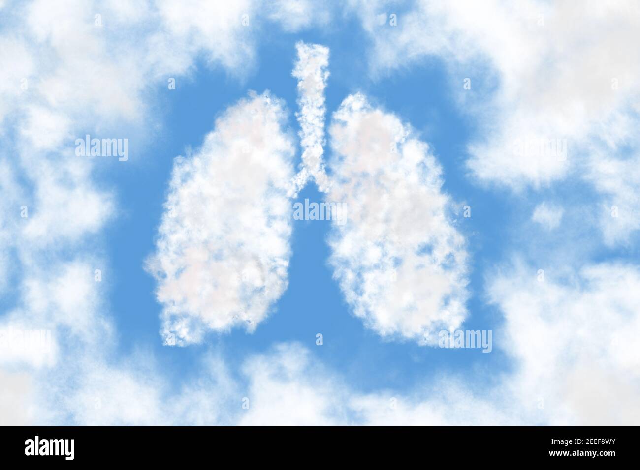 Human lungs shaped like a cloud on blue sky background. Cloudy in the ...